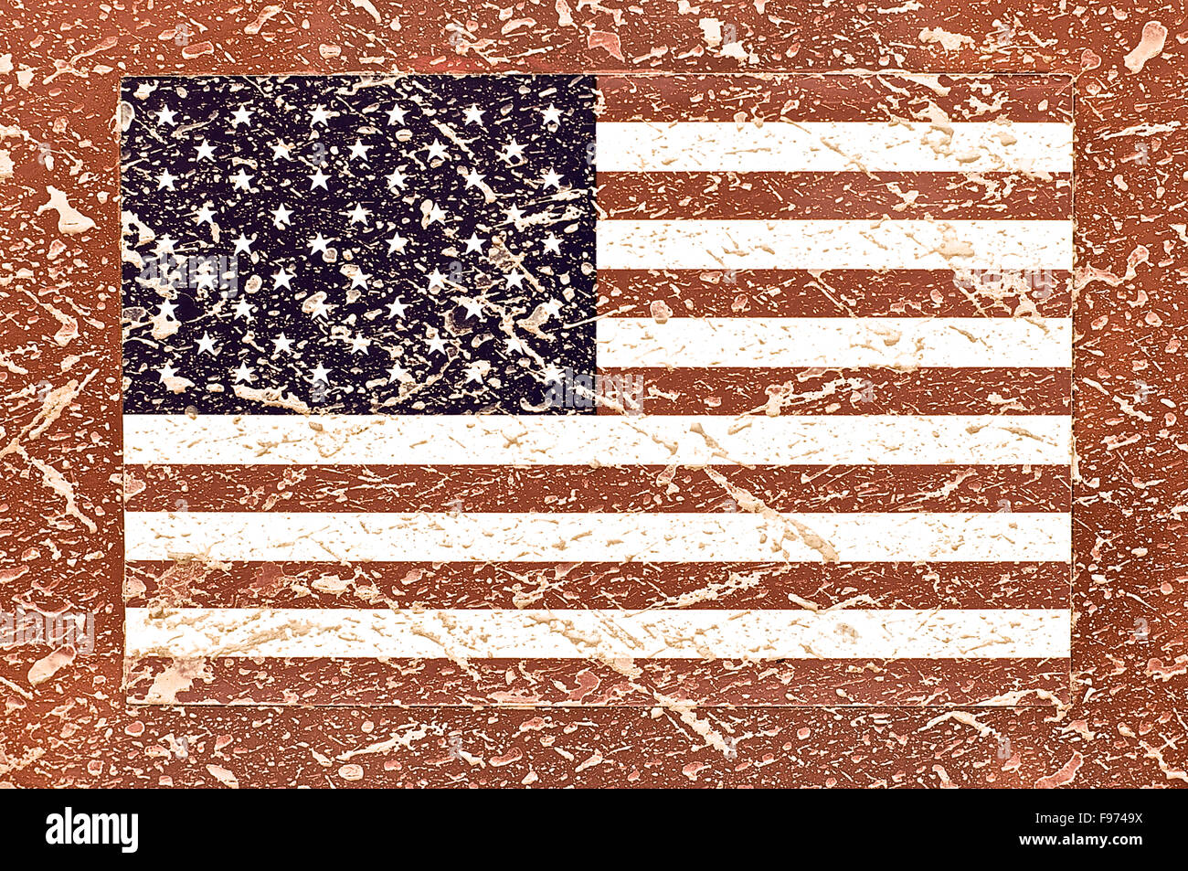 A mud splattered American flag sticker on the side of a red car Stock ...