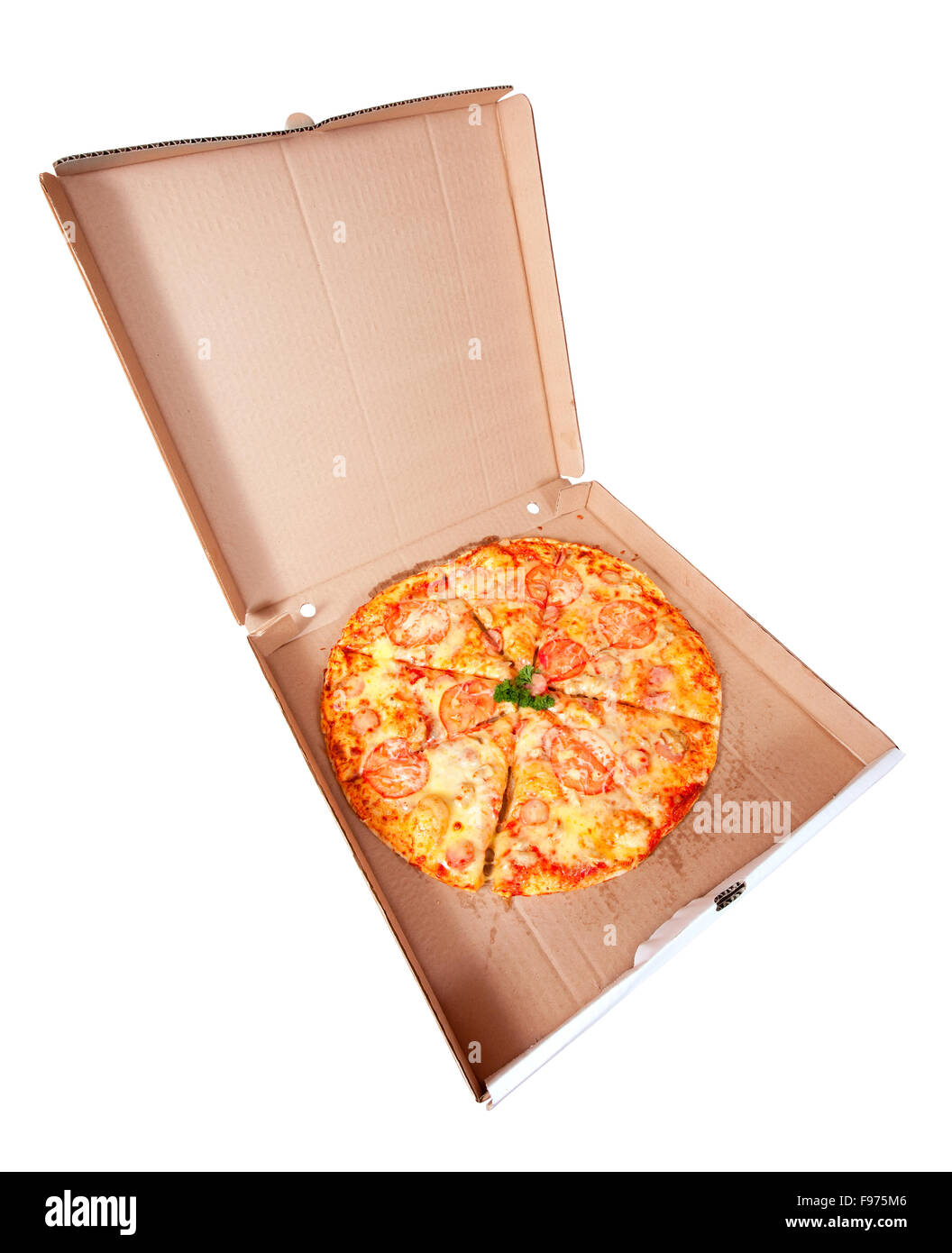 pizza in box. Isolated over white background Stock Photo - Alamy