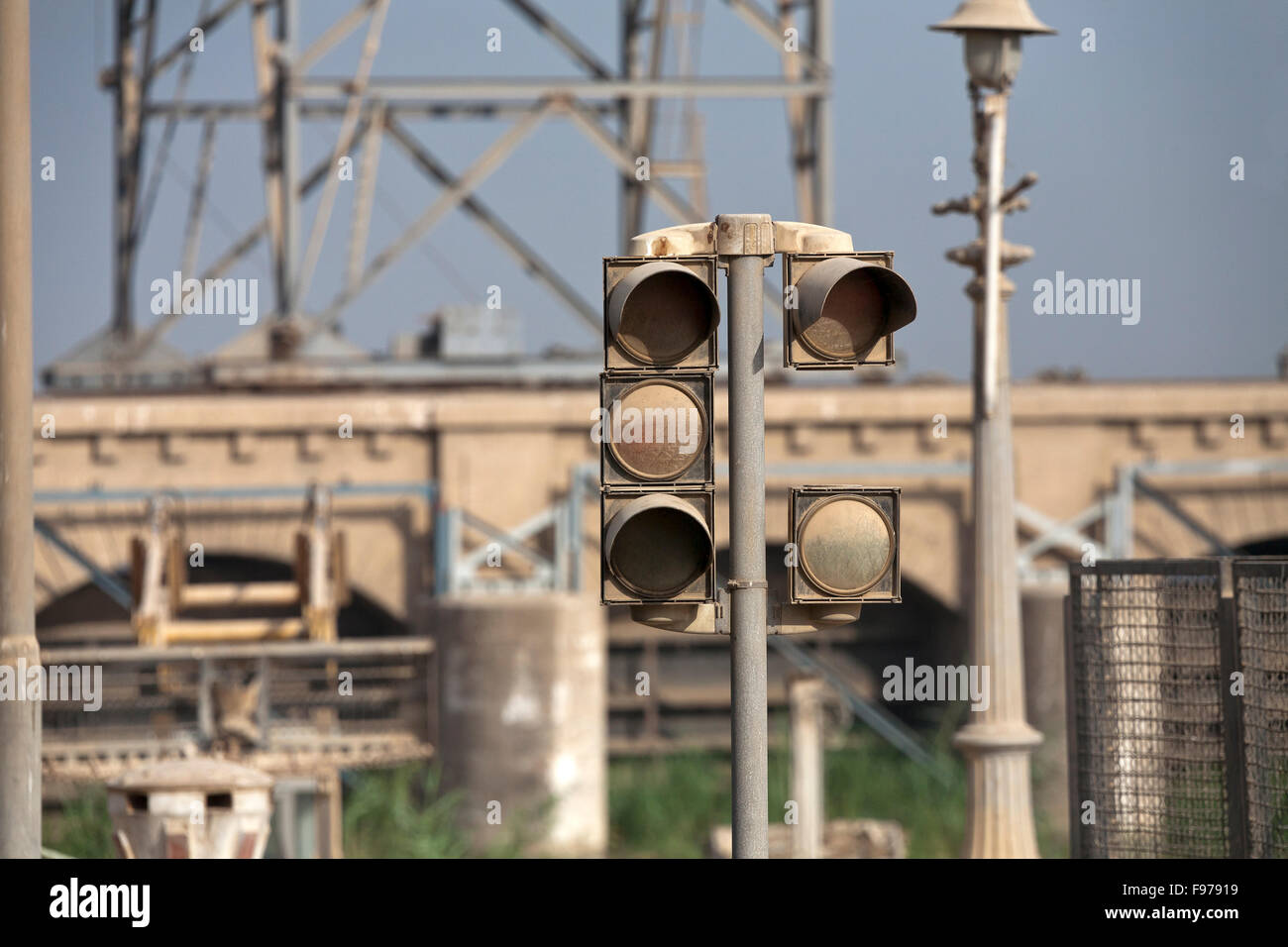 warning lights at a bridge on the Nile in Middle Egypt Stock Photo - Alamy