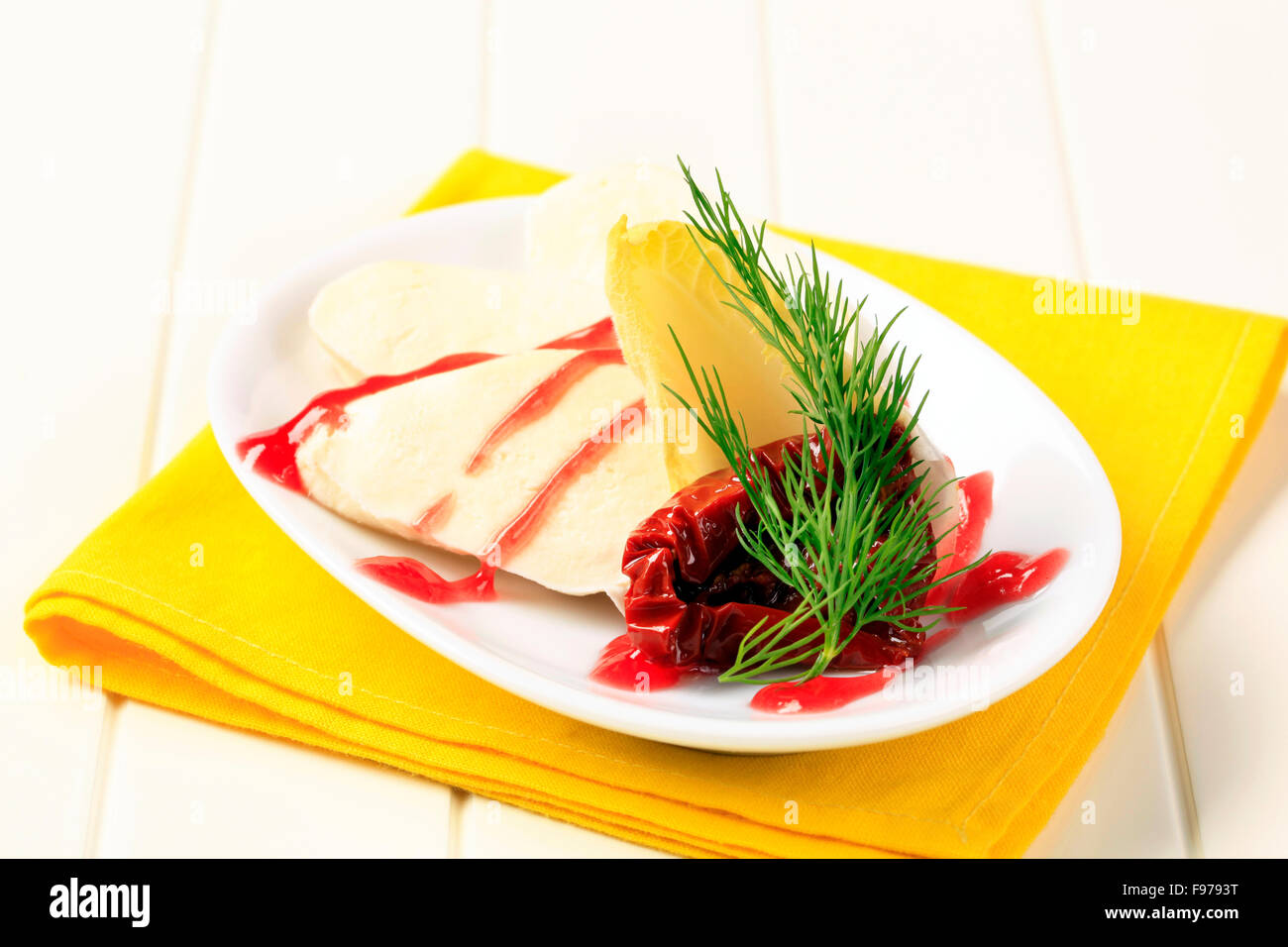Buffalo mozzarella with raspberry balsamic reduction Stock Photo - Alamy