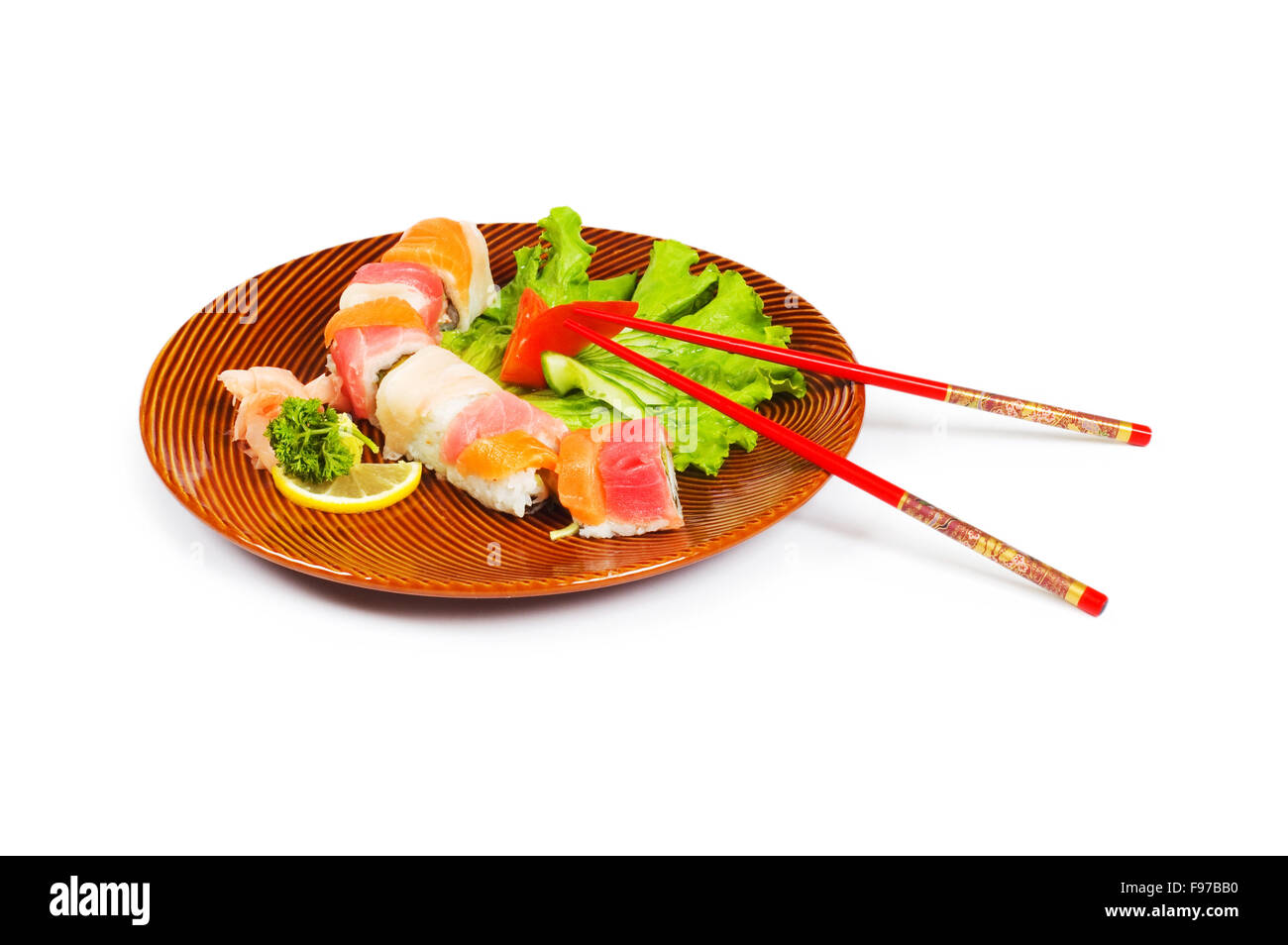 Sushi plate isolated on the white background Stock Photo - Alamy