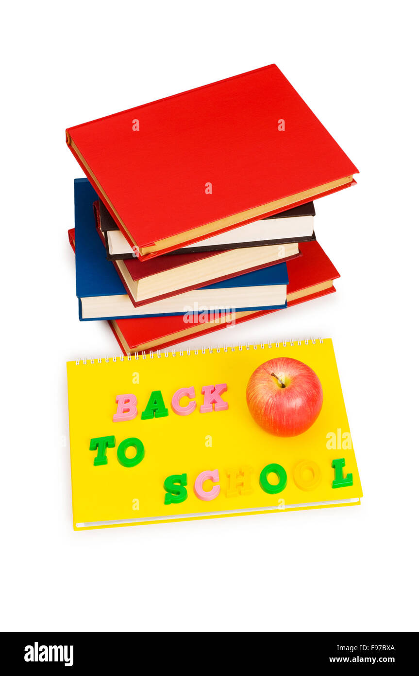 Back to school concept with books and apple Stock Photo - Alamy