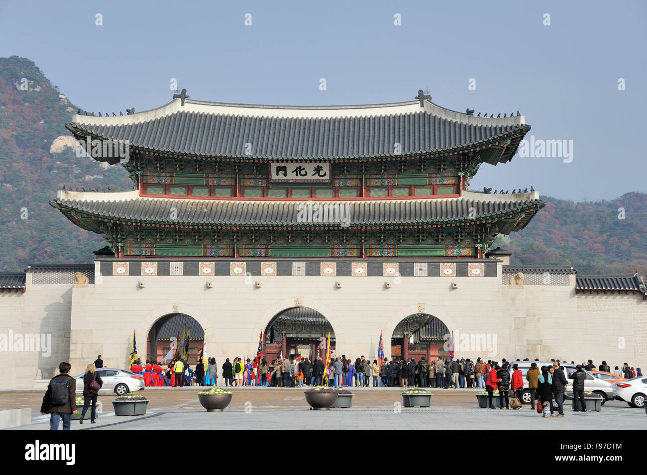 Seoul, South Korea-November 11, 2015; Gyeongbok Palace entry gate with ...