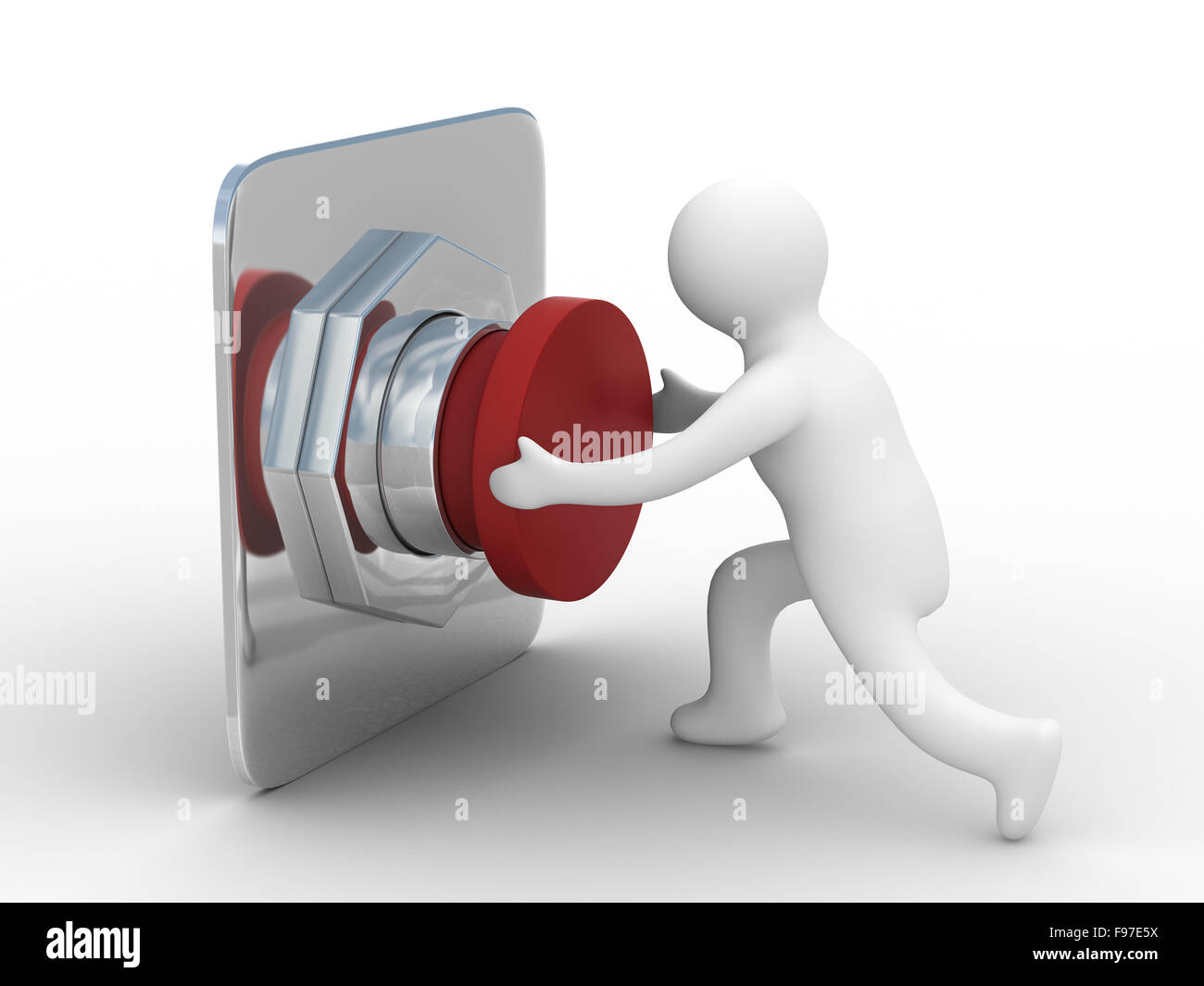 person pushes the button. Isolated 3D image Stock Photo - Alamy
