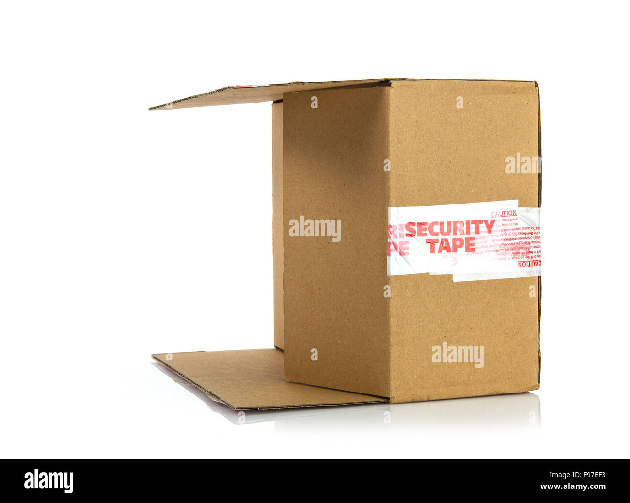 Cardboard Box with broken security seal on white background Stock Photo ...
