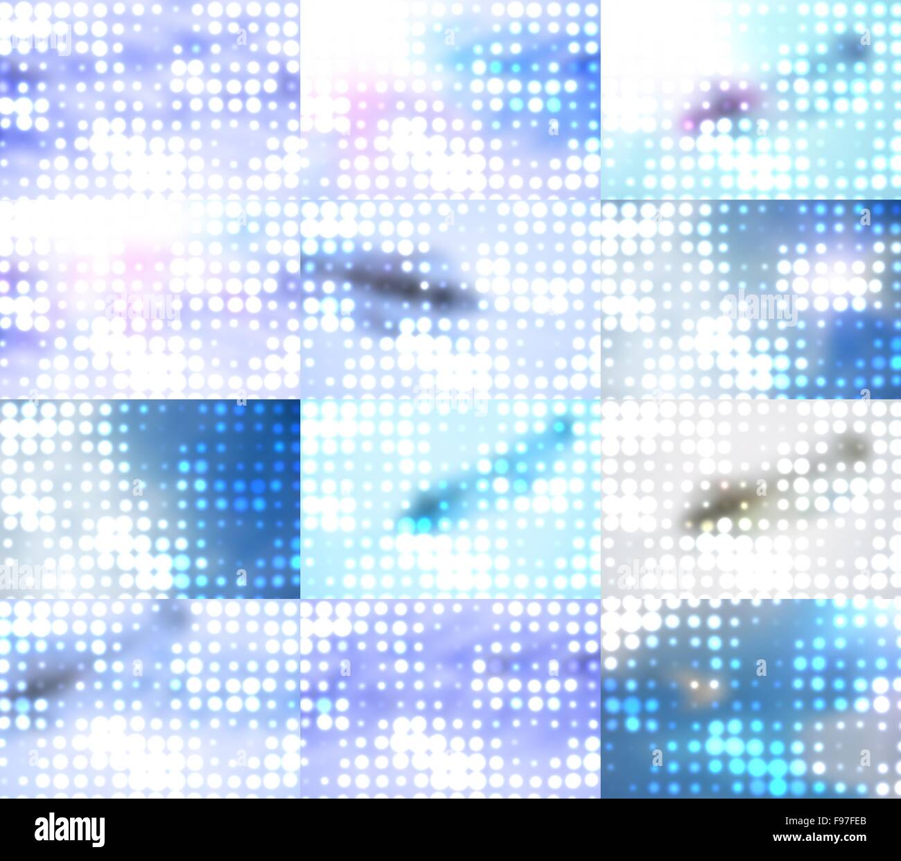 Blurred spots and colorful dots in blue color out of focus background ...