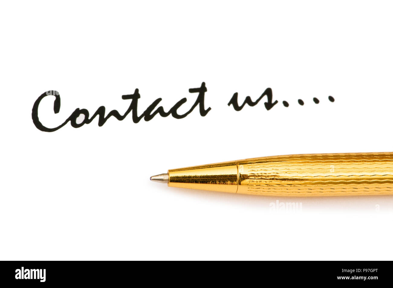 Pen and "Contact us" message on white Stock Photo - Alamy