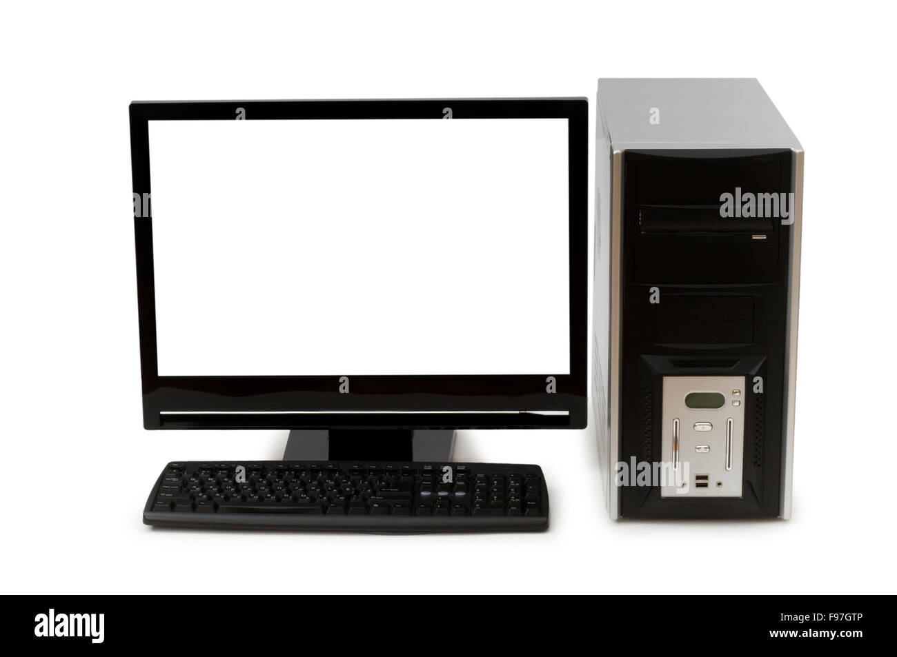 Computer with flat screen isolated on white Stock Photo - Alamy