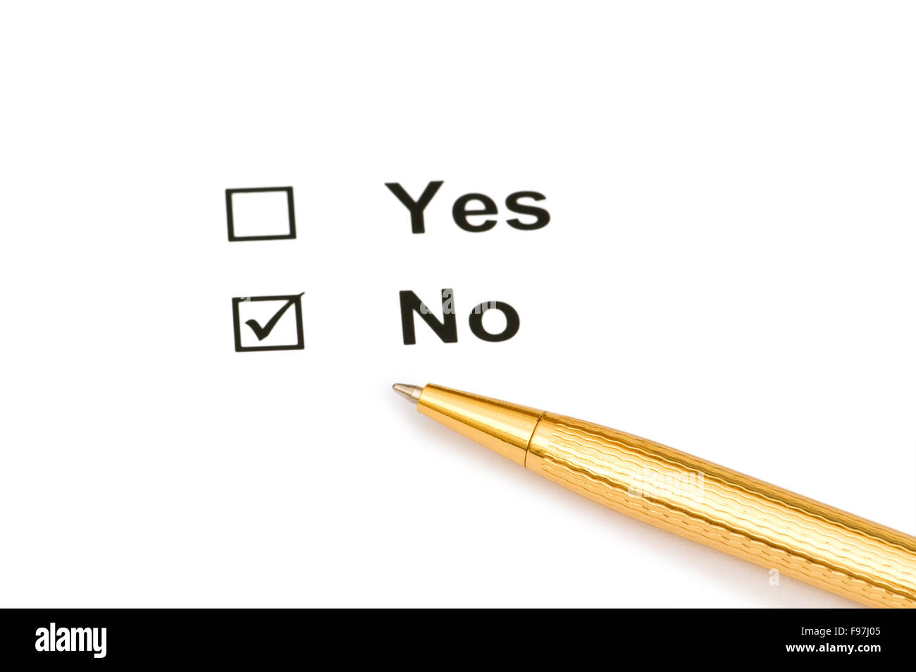 Pen and tick boxes with Yes and No options Stock Photo - Alamy