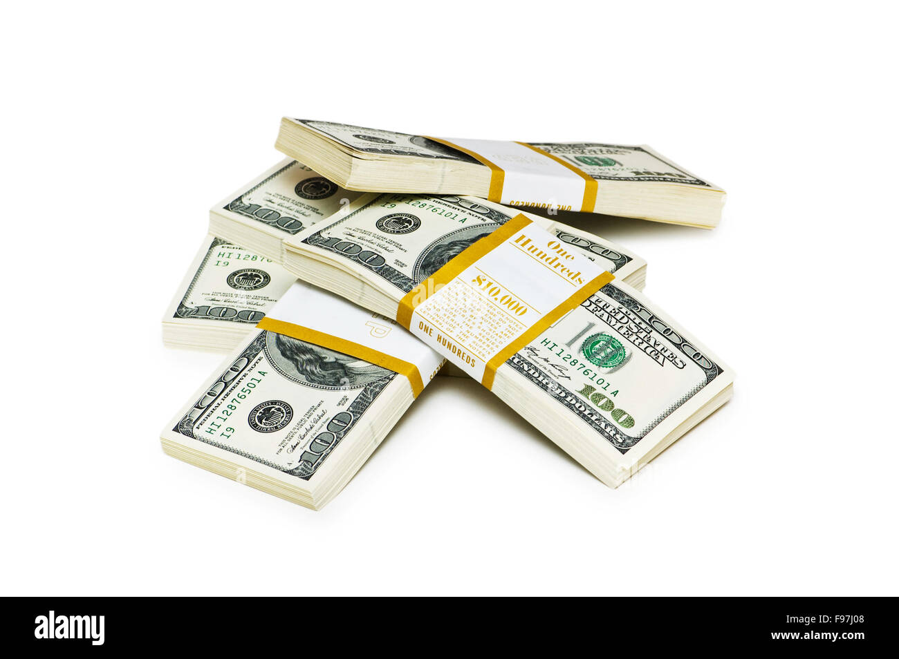 Ten thousand dollar stacks on the white Stock Photo - Alamy