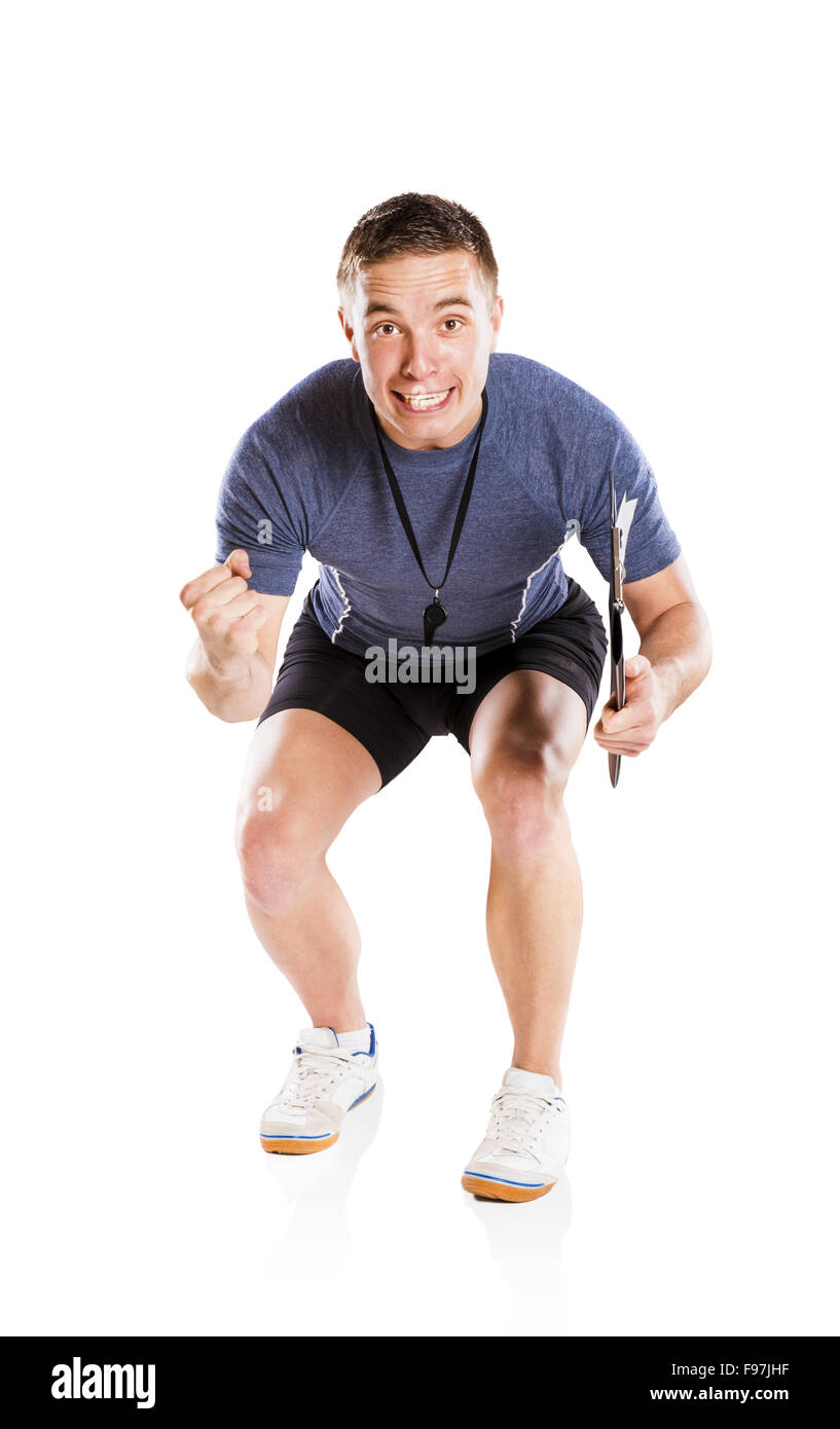 Professional fitness coach isolated on white background Stock Photo - Alamy