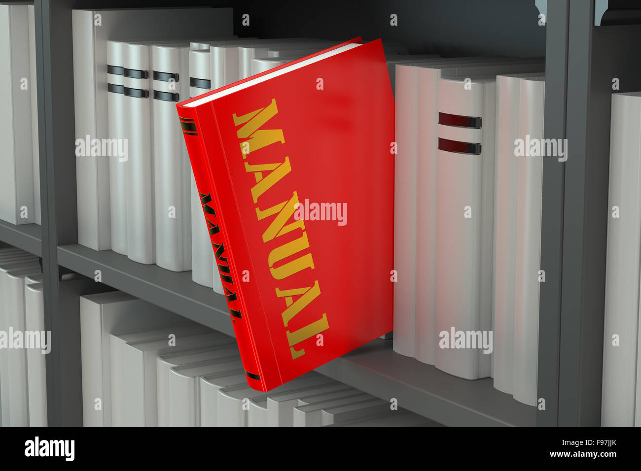 Manual concept on the bookshelf Stock Photo - Alamy