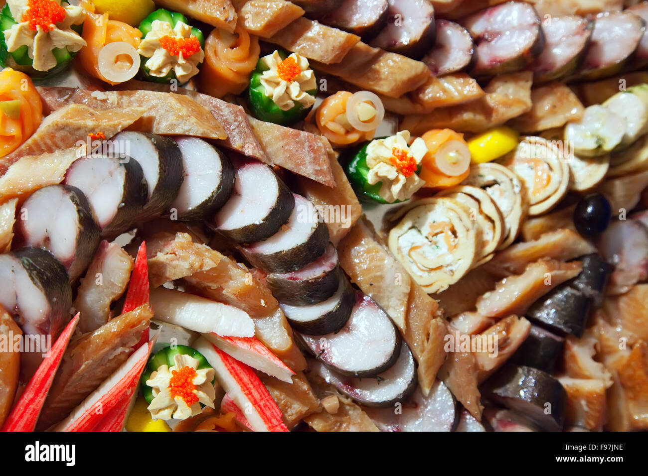 cold cuts fish on banquet table in buffet Stock Photo - Alamy