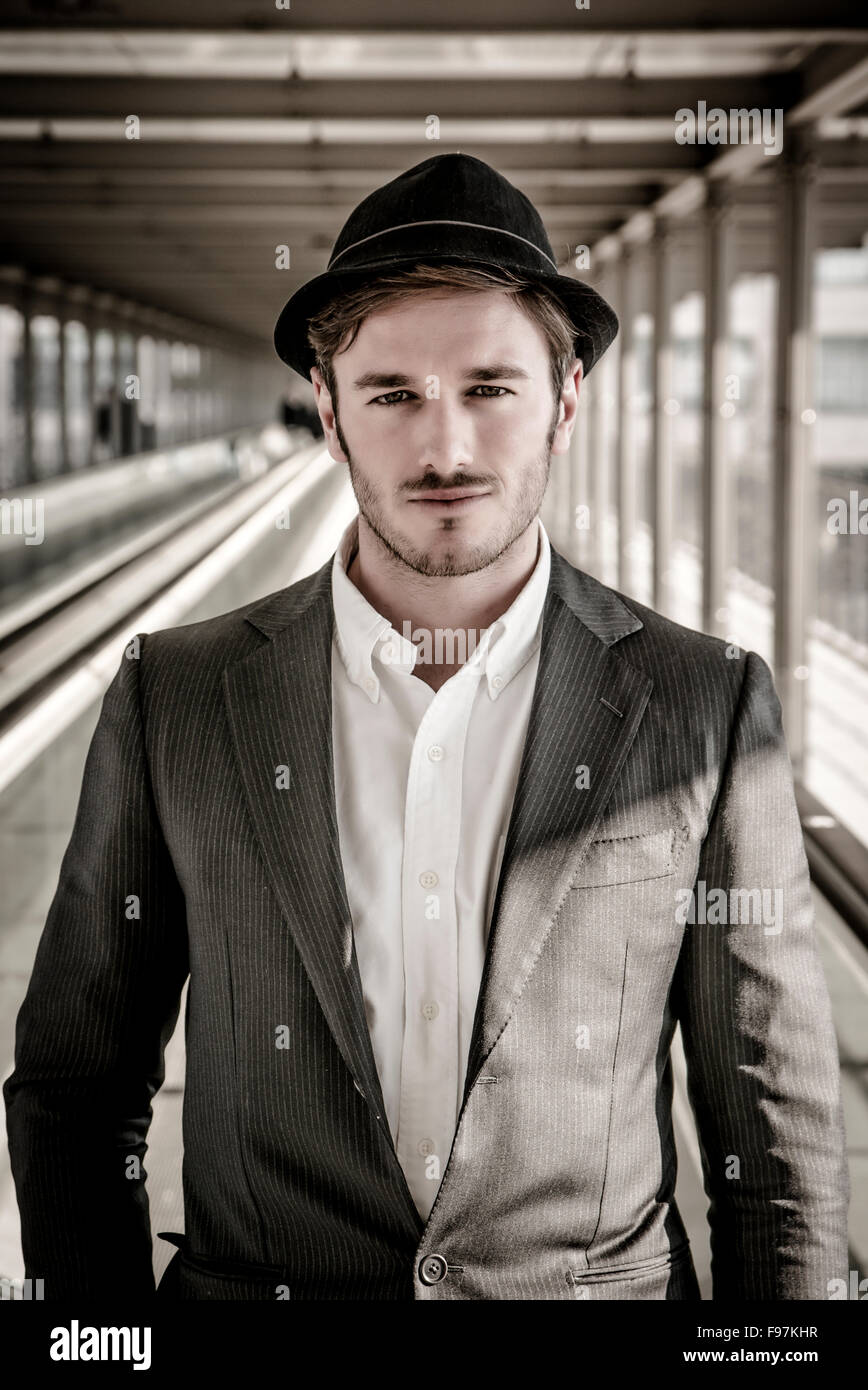 Head and Shoulders Portrait of Stylist Young Man Wearing Suit and Hat ...