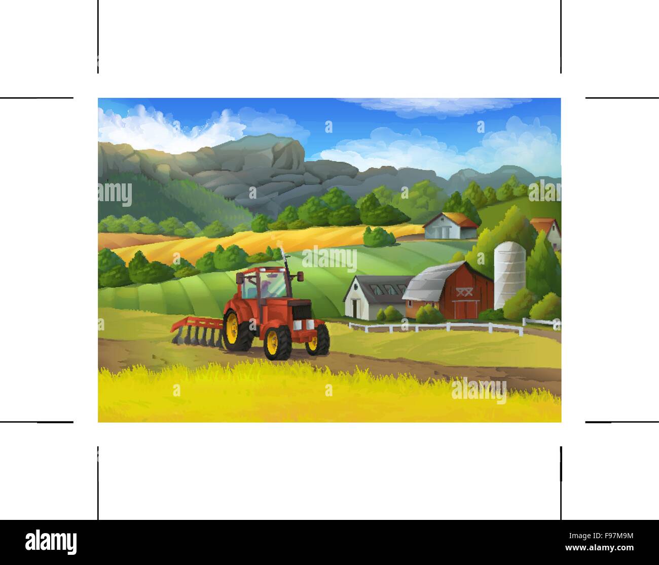 Farm rural landscape, vector background Stock Vector Image & Art - Alamy