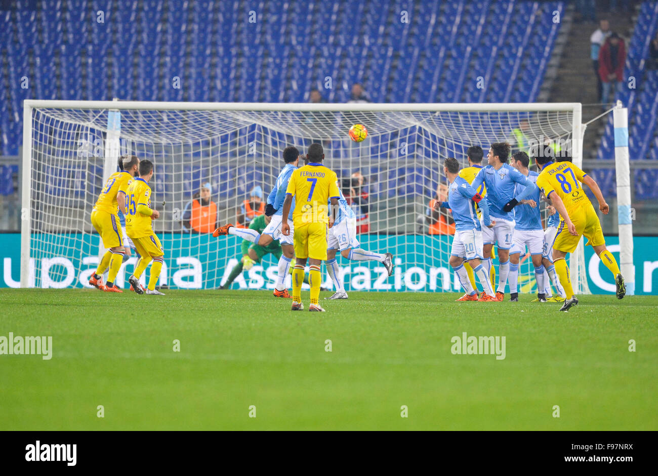 Rome, Italy. 14th December, 2015. Ervin Zukanovic kicks gol 1 -1 during ...