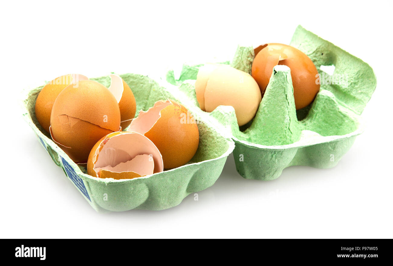 Broken egg shells in cardboard egg box Stock Photo - Alamy