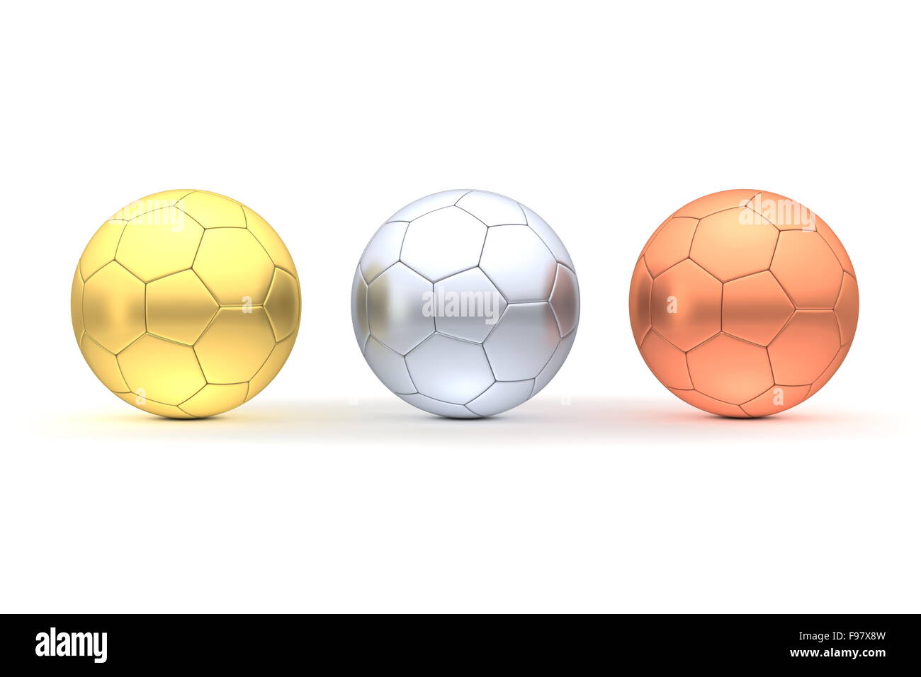 Three Footballs in a Row - Gold, Silver, Bronze Stock Photo - Alamy