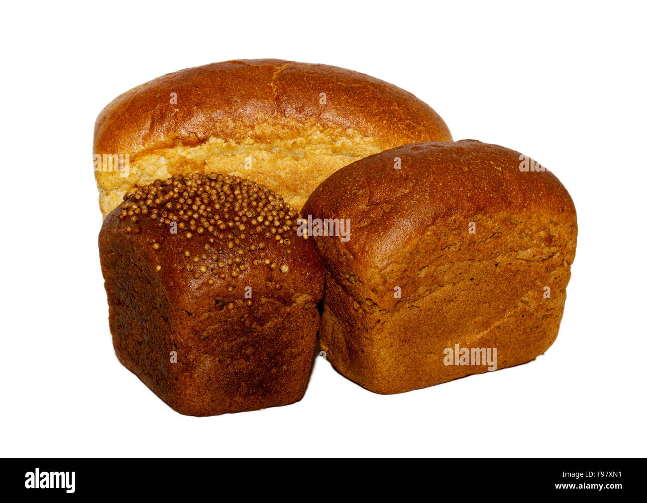 loafs of whole wheat and rye bread and isolated on white background ...