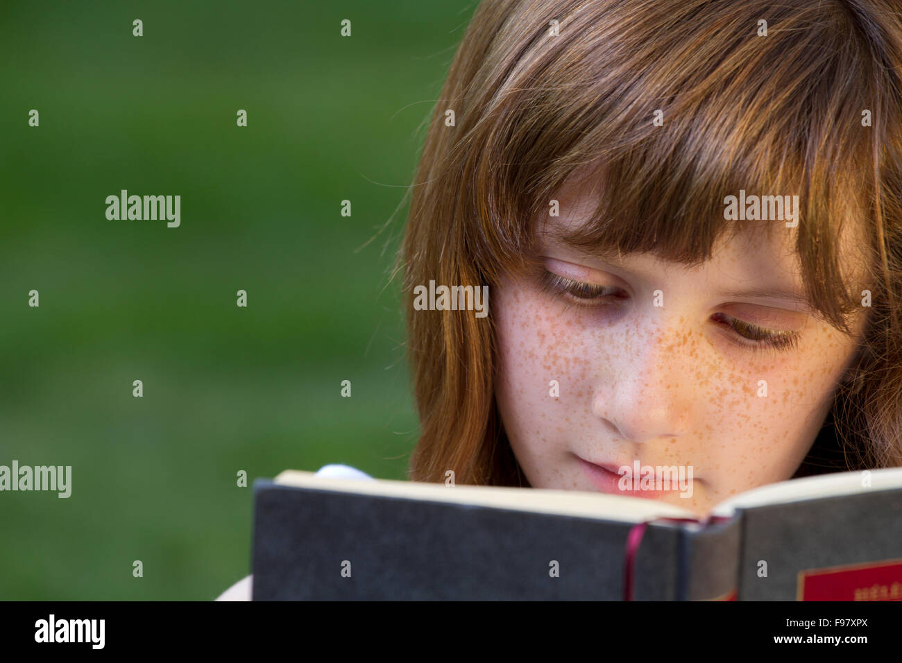 Young beautiful girl reading a book outdoor Stock Photo - Alamy