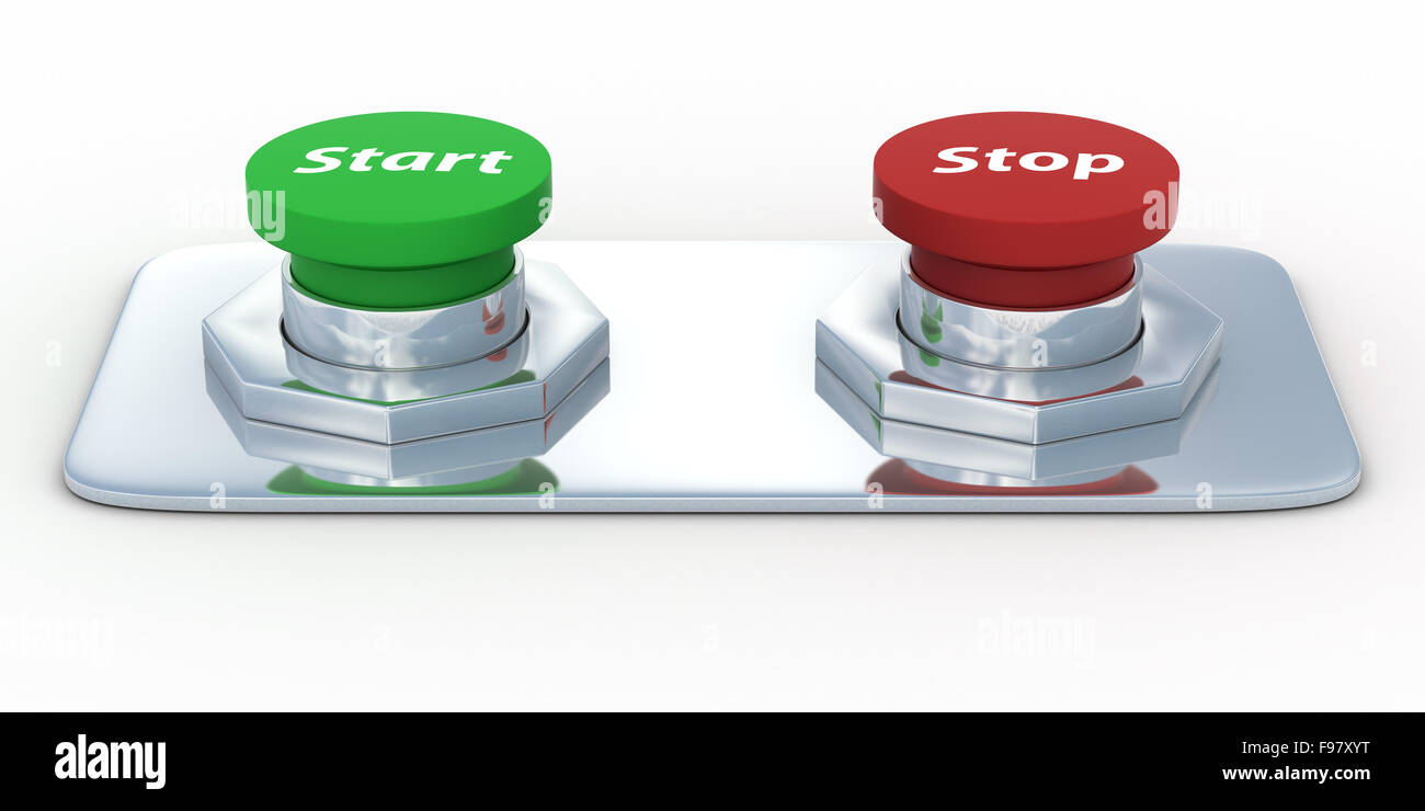 Buttons with an inscription start and stop. Isolated 3D image Stock ...