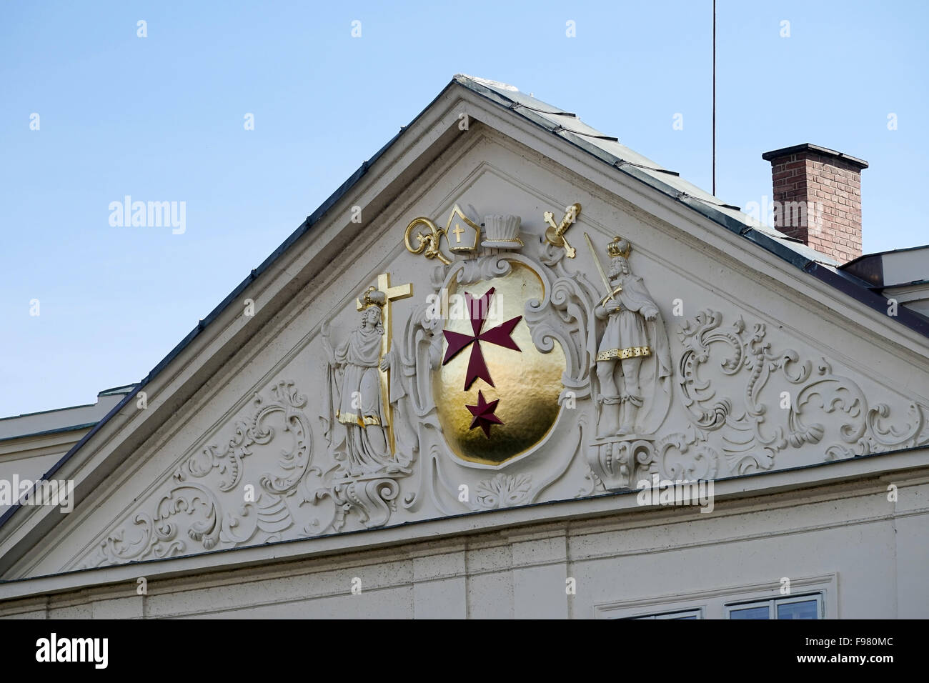 Red Cross on the facade of the Charles Bridge Museum in Prague Stock ...