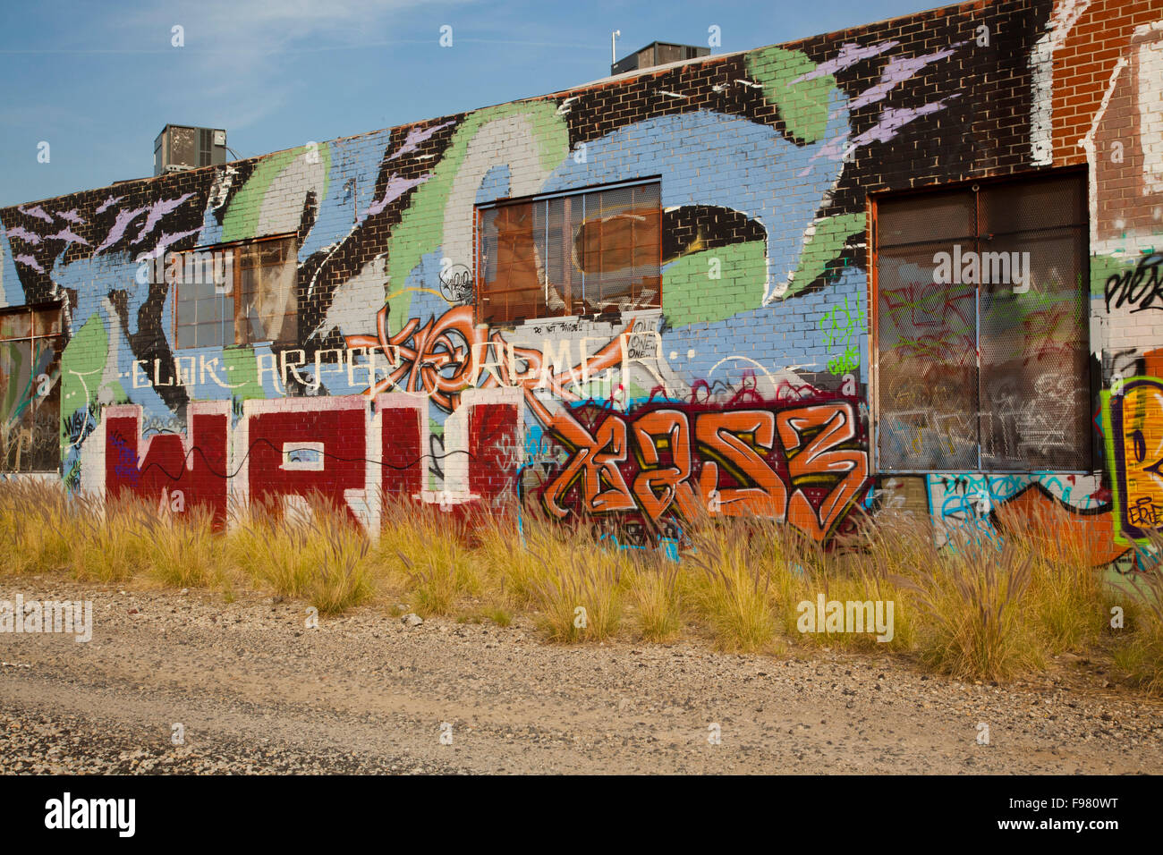 Graffiti, East of downtown, along the Los Angeles River, California ...