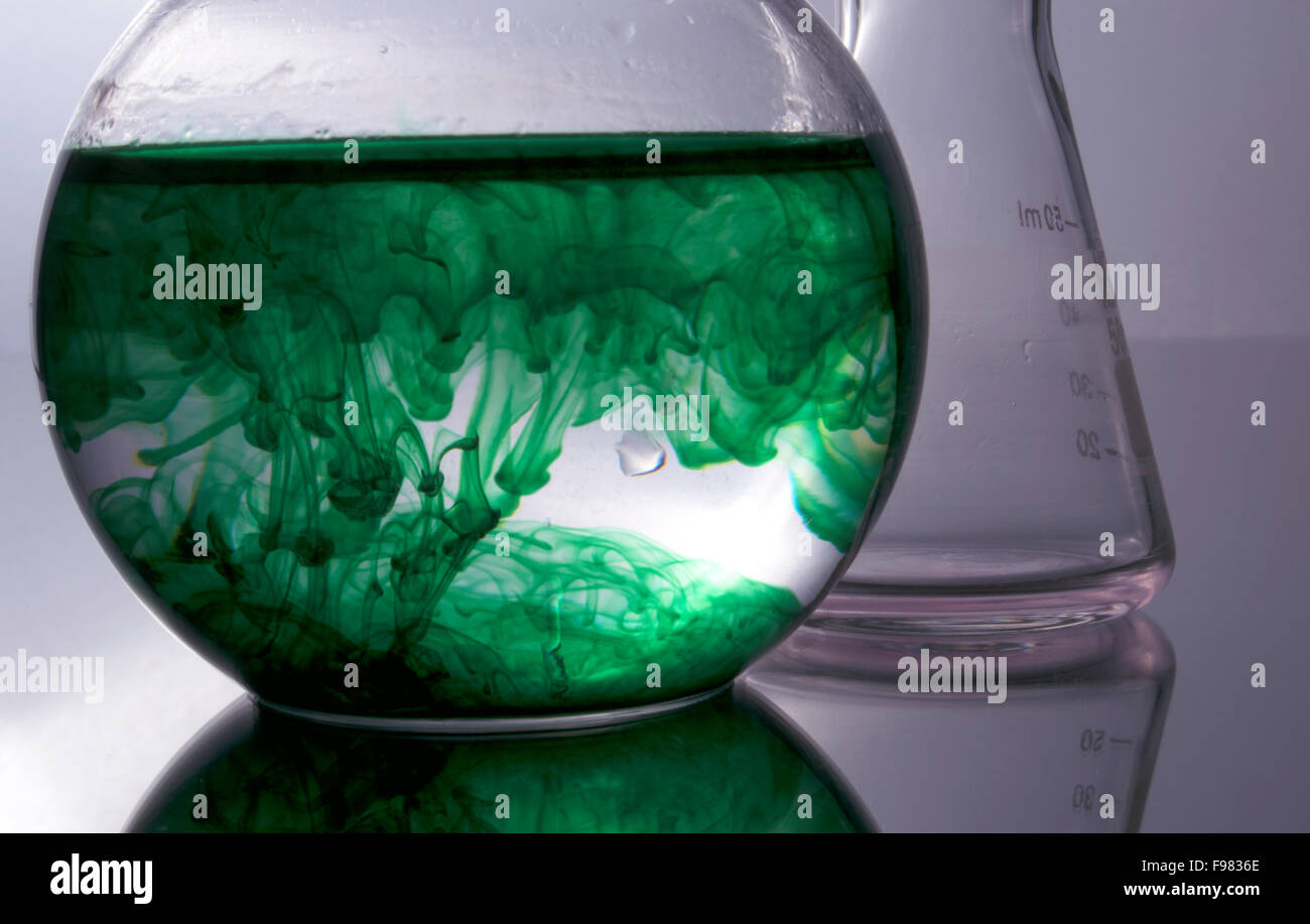 chemistry experiment with flasks Stock Photo - Alamy