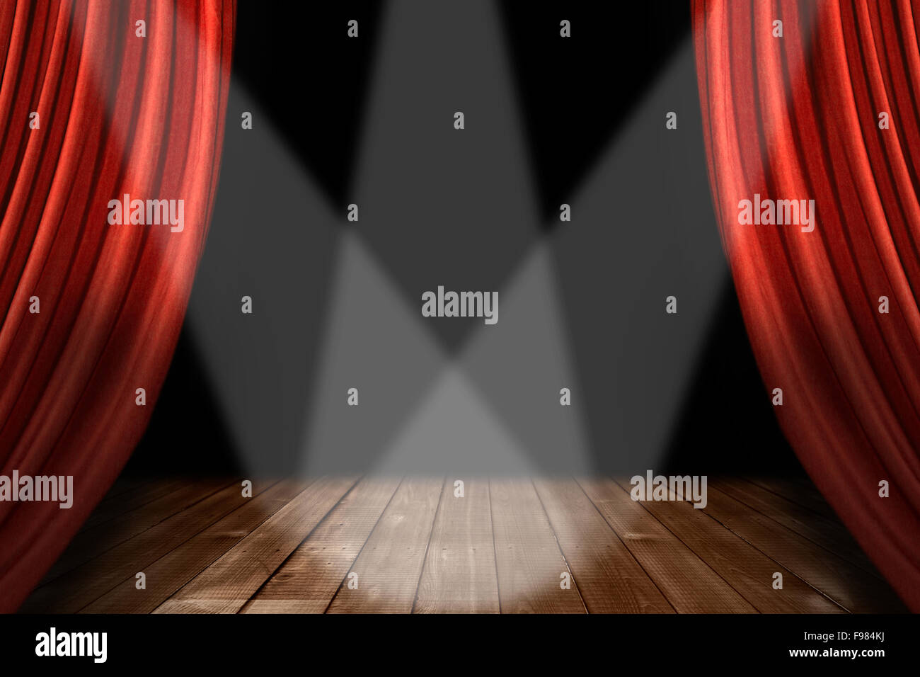 Red Theater Stage Background With 3 Spotlights Centered Stock Photo - Alamy