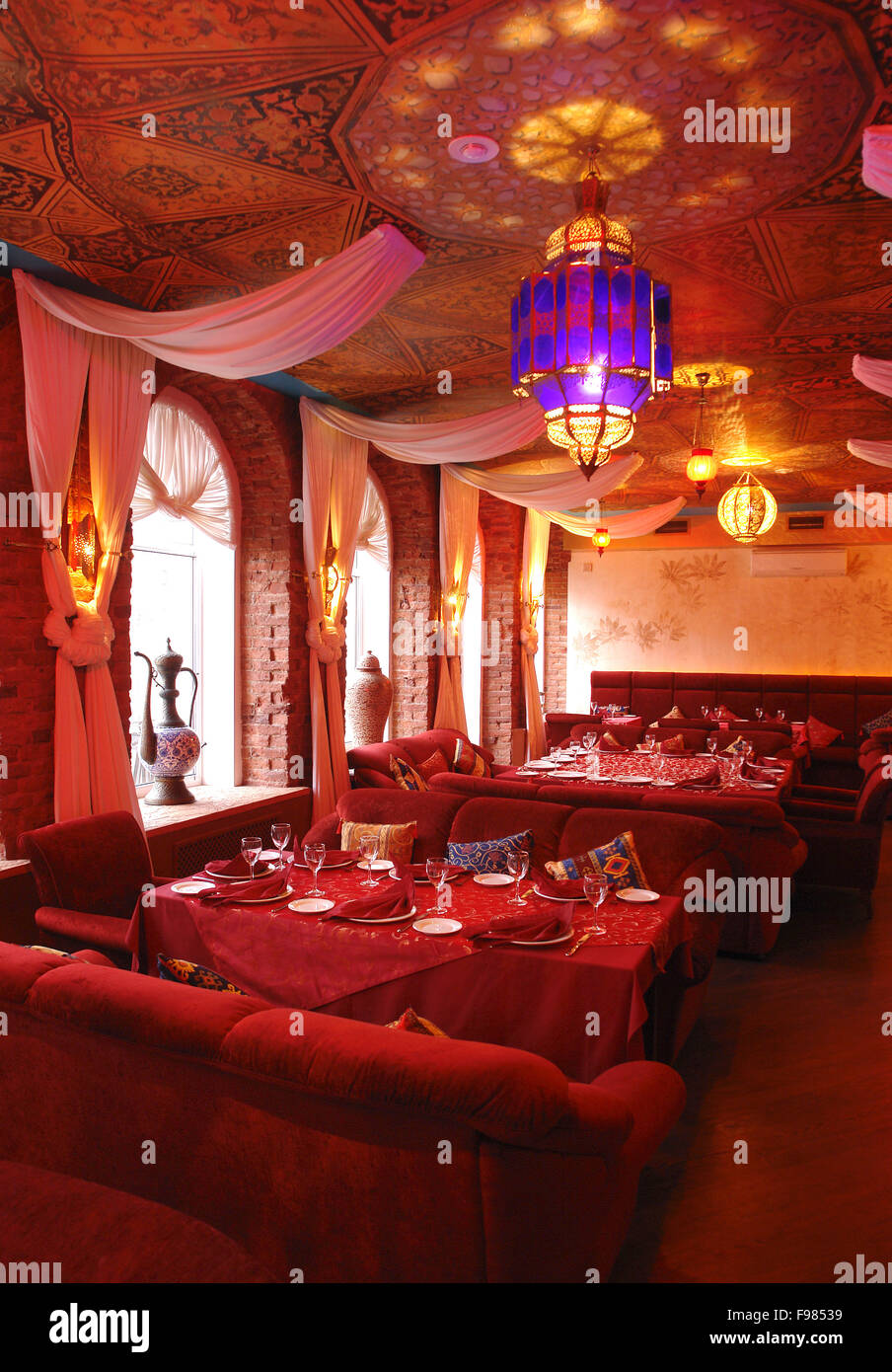 interior of a restaurant in red color Stock Photo - Alamy