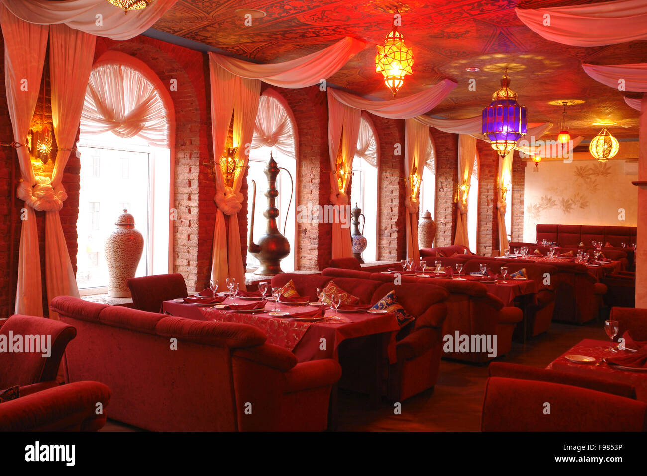 interior of a restaurant in red color Stock Photo - Alamy
