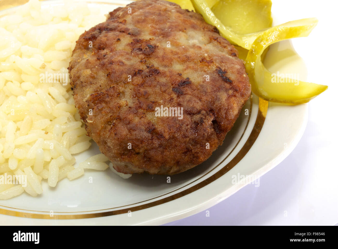 Steak, vegetables and rice Stock Photo - Alamy