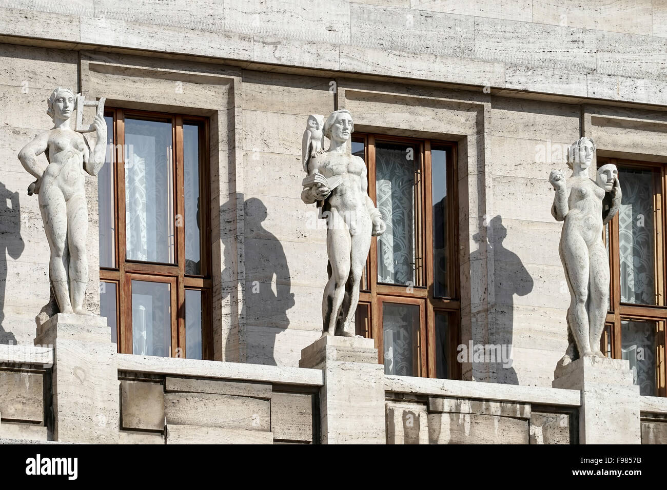View of the statues on the Municipal Library in Prague Stock Photo - Alamy
