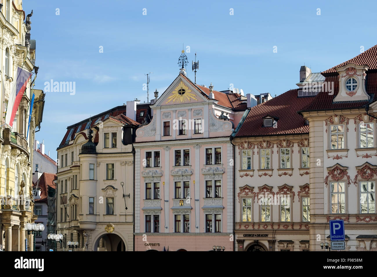 Ornate apartment blocks in the Old Town Square in Prague Stock Photo ...