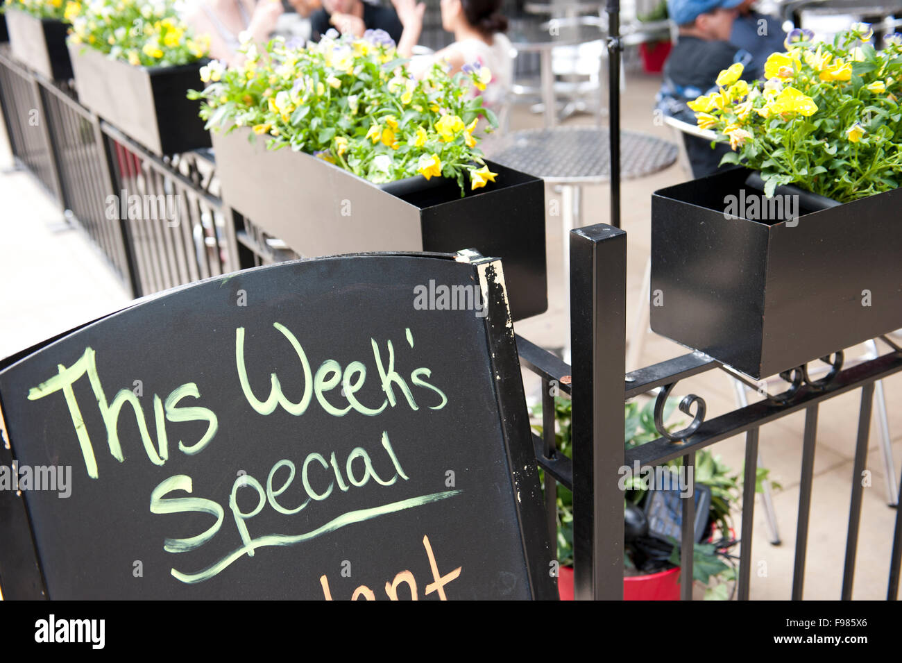 A blackboard in front of a cafe in Chicago, Illinois mentioning the ...