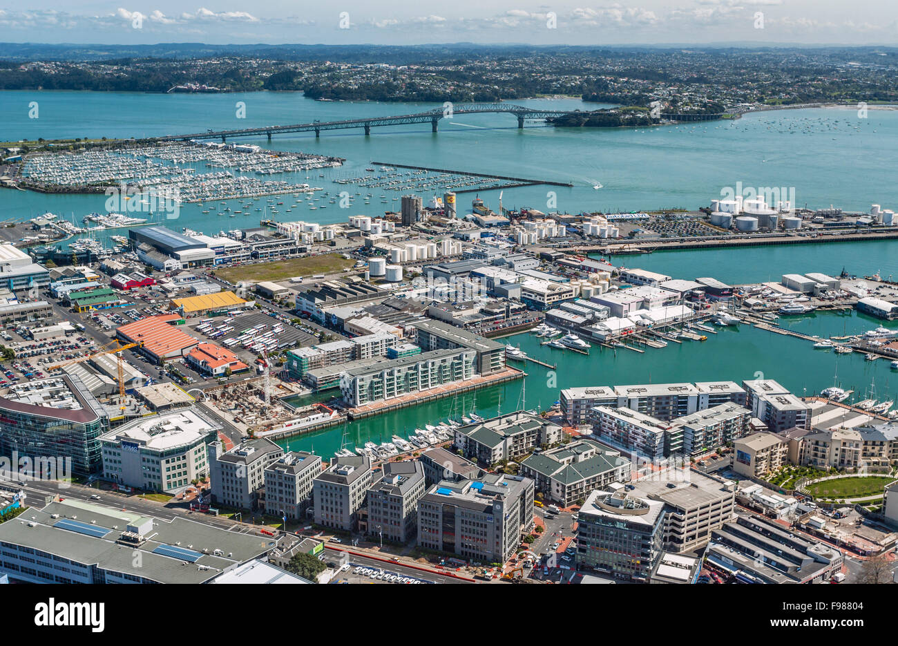 New Zealand, North Island, Auckland, aerial view of Wynyard Wharf ...