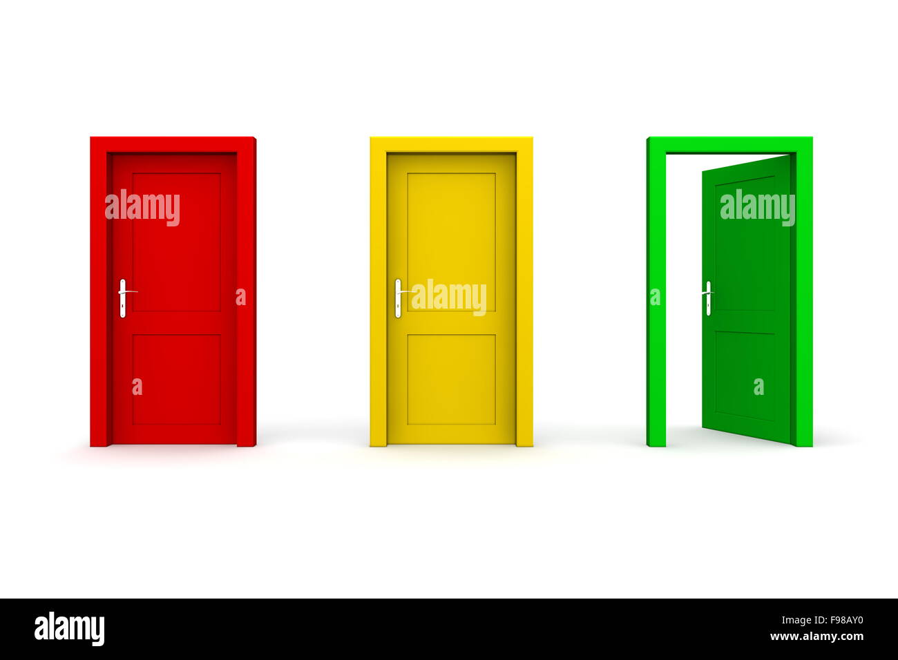 Three Coloured Doors - Open Green Stock Photo - Alamy
