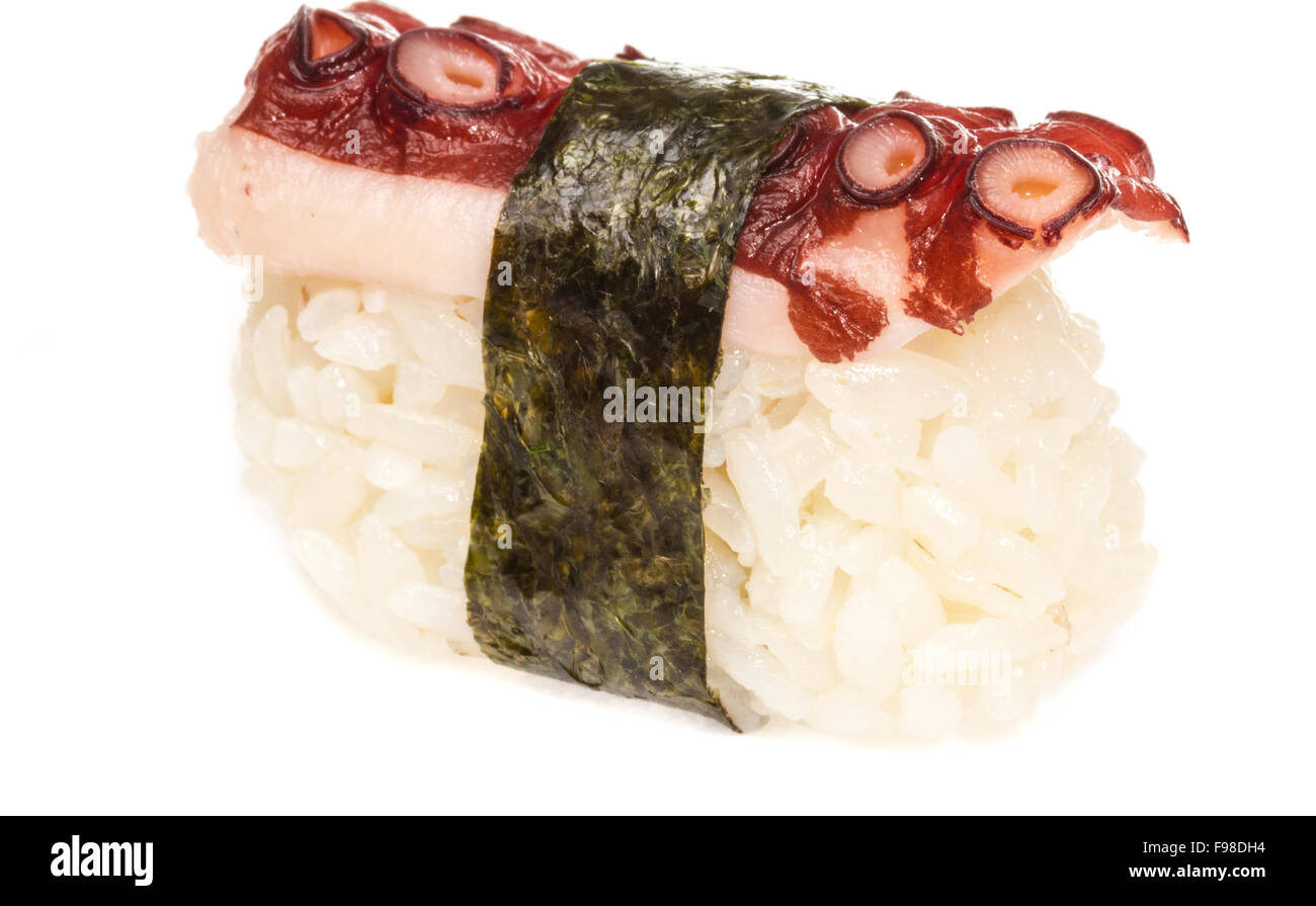 Japanese sushi with meat octopus on a white background Stock Photo - Alamy