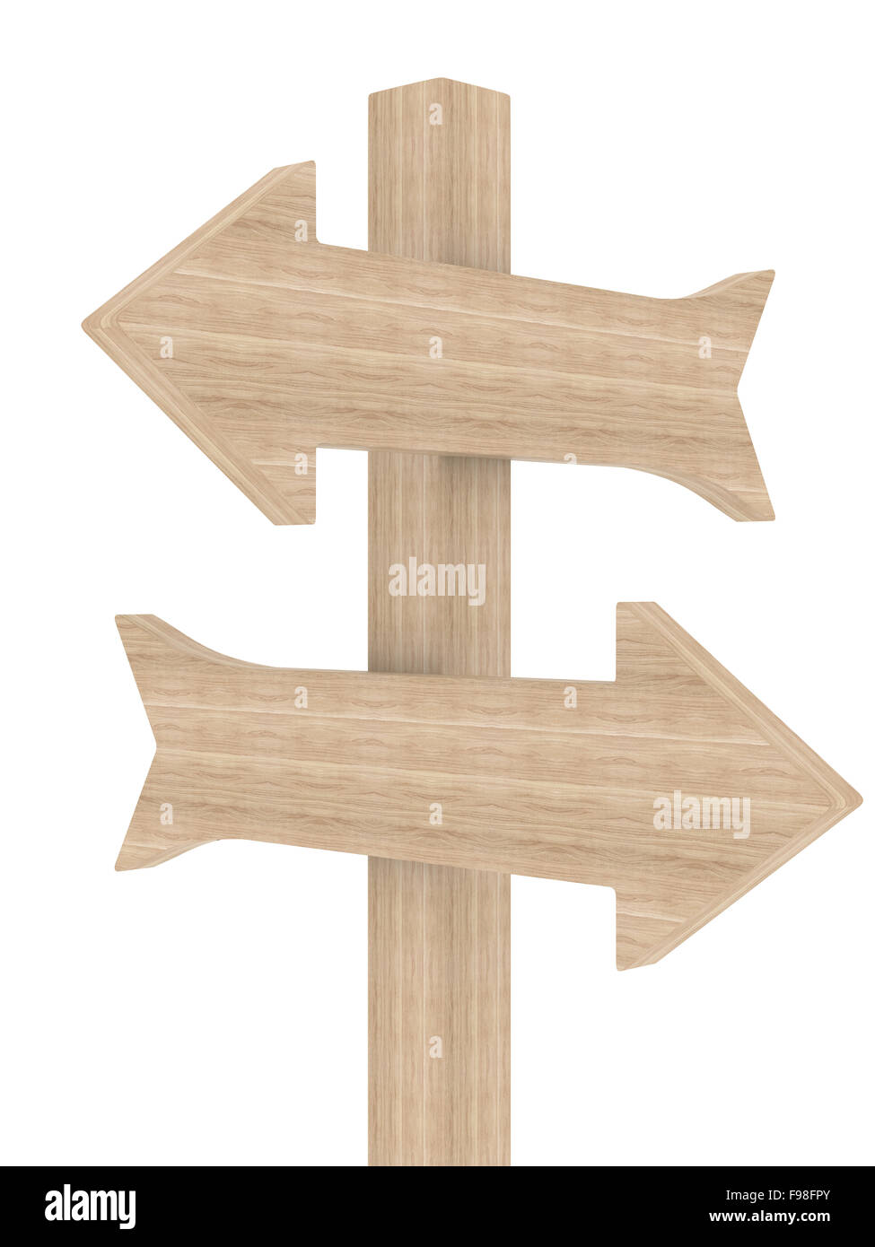 Wooden directional marker on a white background. Isolated 3D image ...