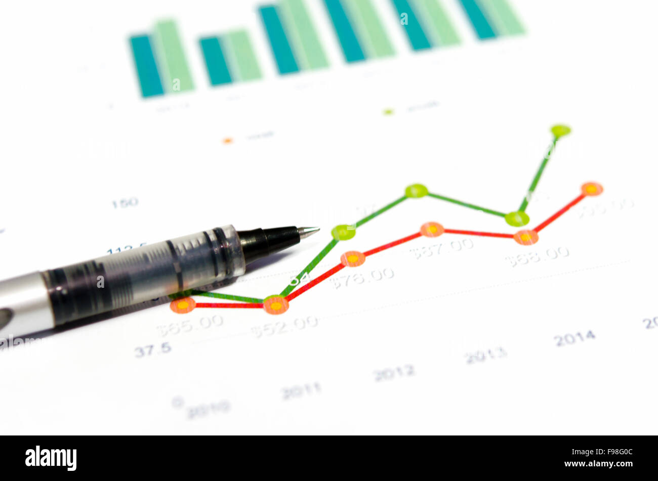 Financial graphs analysis and pen Stock Photo - Alamy
