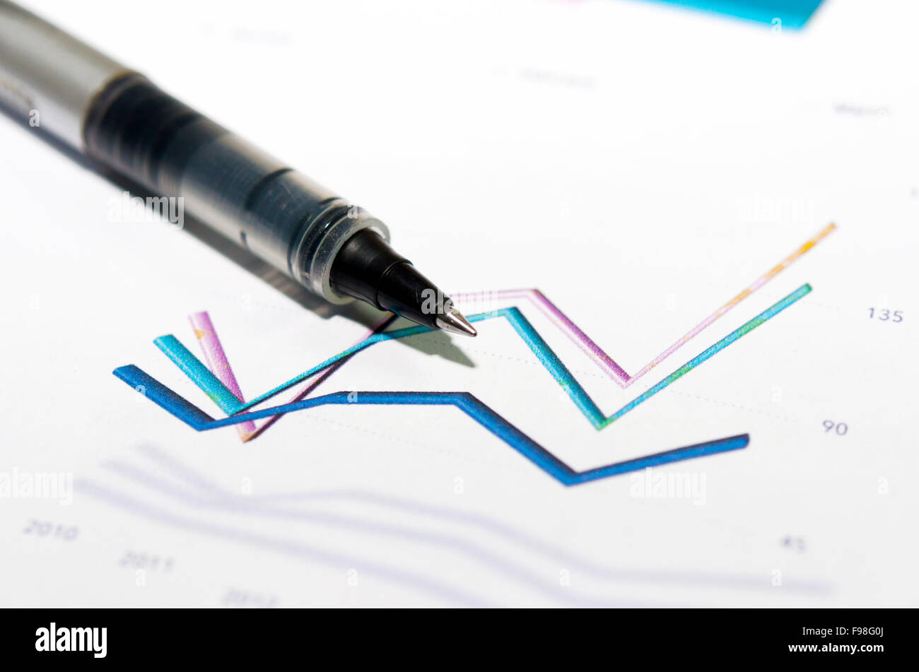 Financial graphs analysis and pen Stock Photo - Alamy