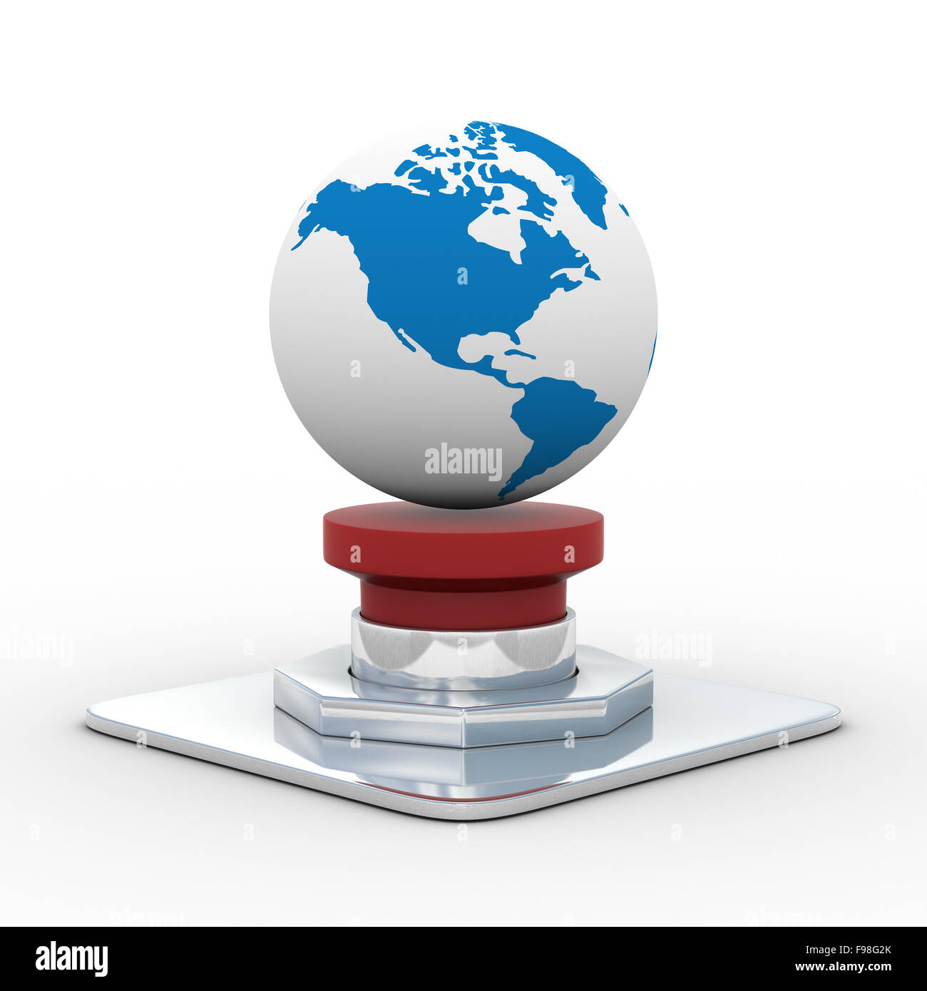 globe on the red button. Isolated 3D image Stock Photo - Alamy