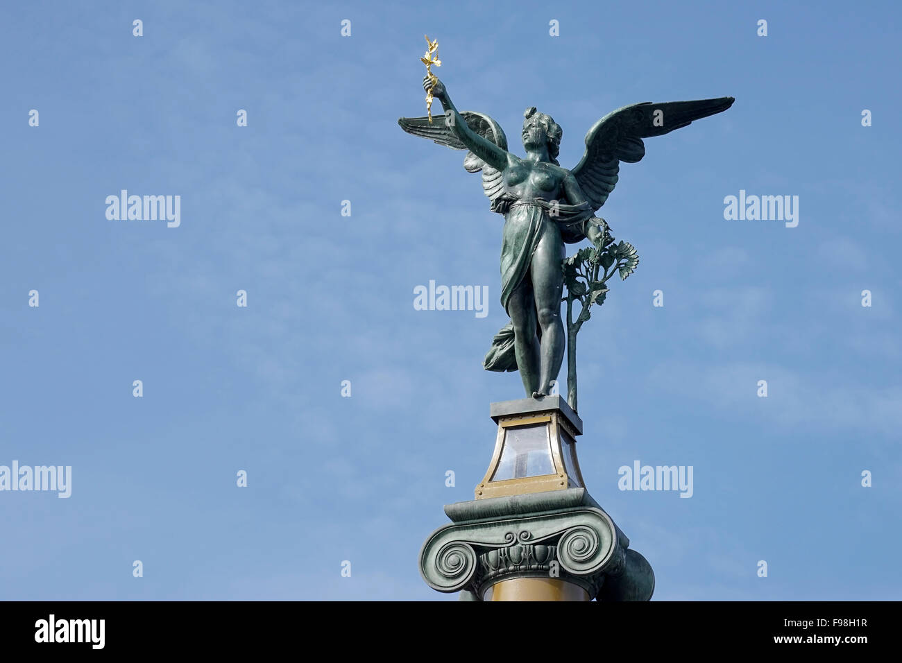 Angel on top of a column on the Cechuv Most Bridge in Prague Stock ...