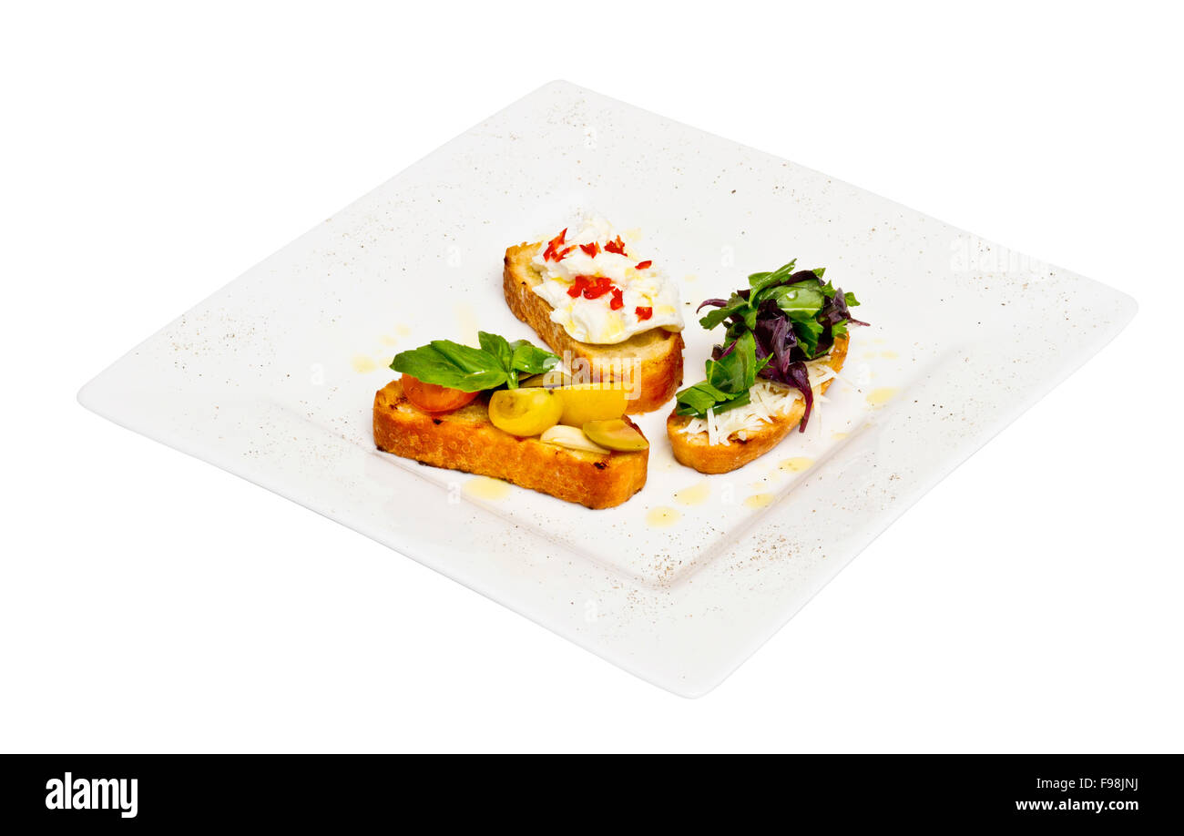 different colored Canapes on a white background Stock Photo - Alamy