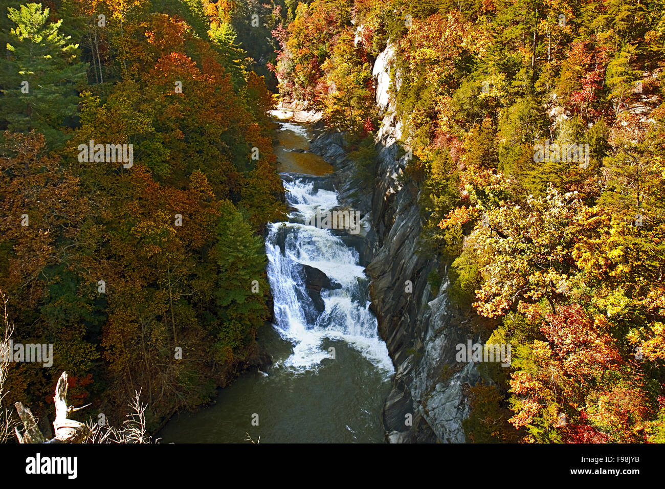 The Tallulah river carves its way through a mountain gorge at Tallulah ...