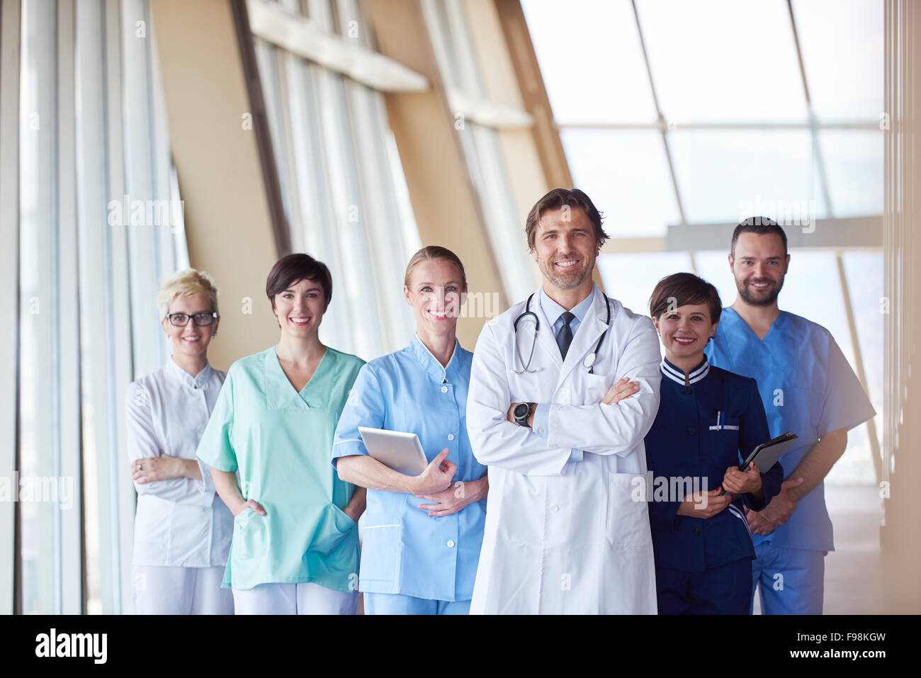 group of medical staff at hospital, doctors team standing together ...