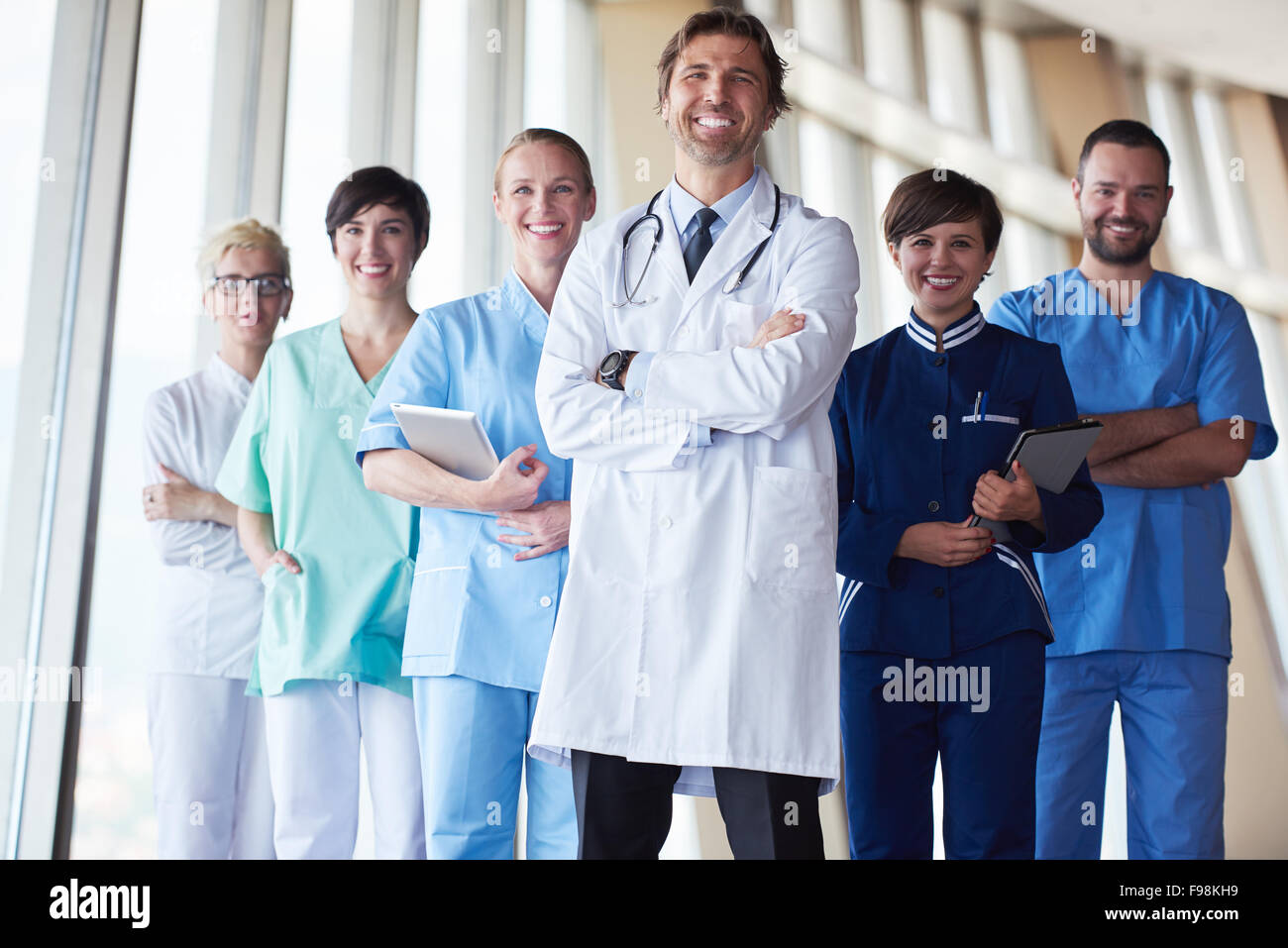group of medical staff at hospital, doctors team standing together ...