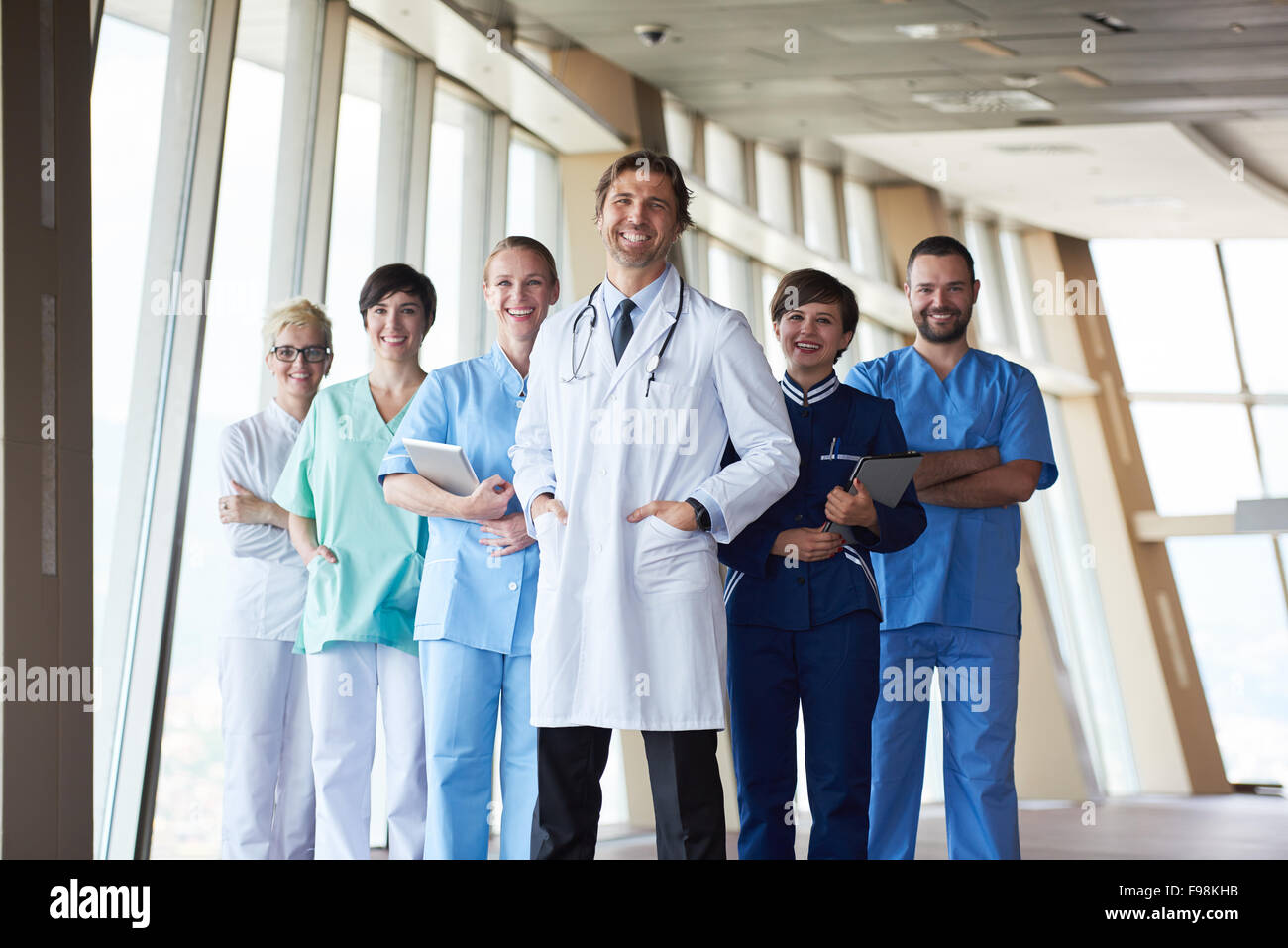group of medical staff at hospital, doctors team standing together ...