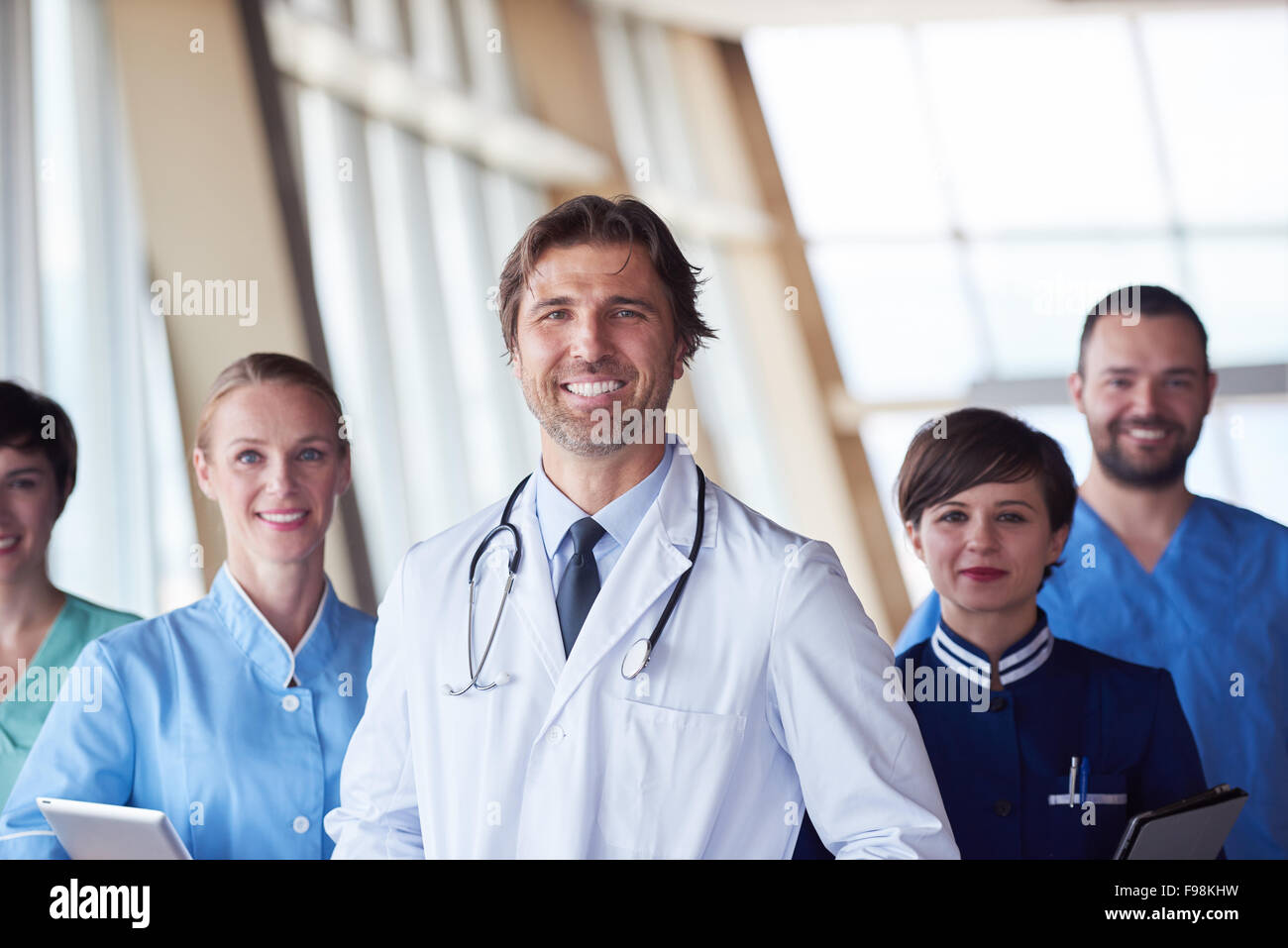 group of medical staff at hospital, doctors team standing together ...