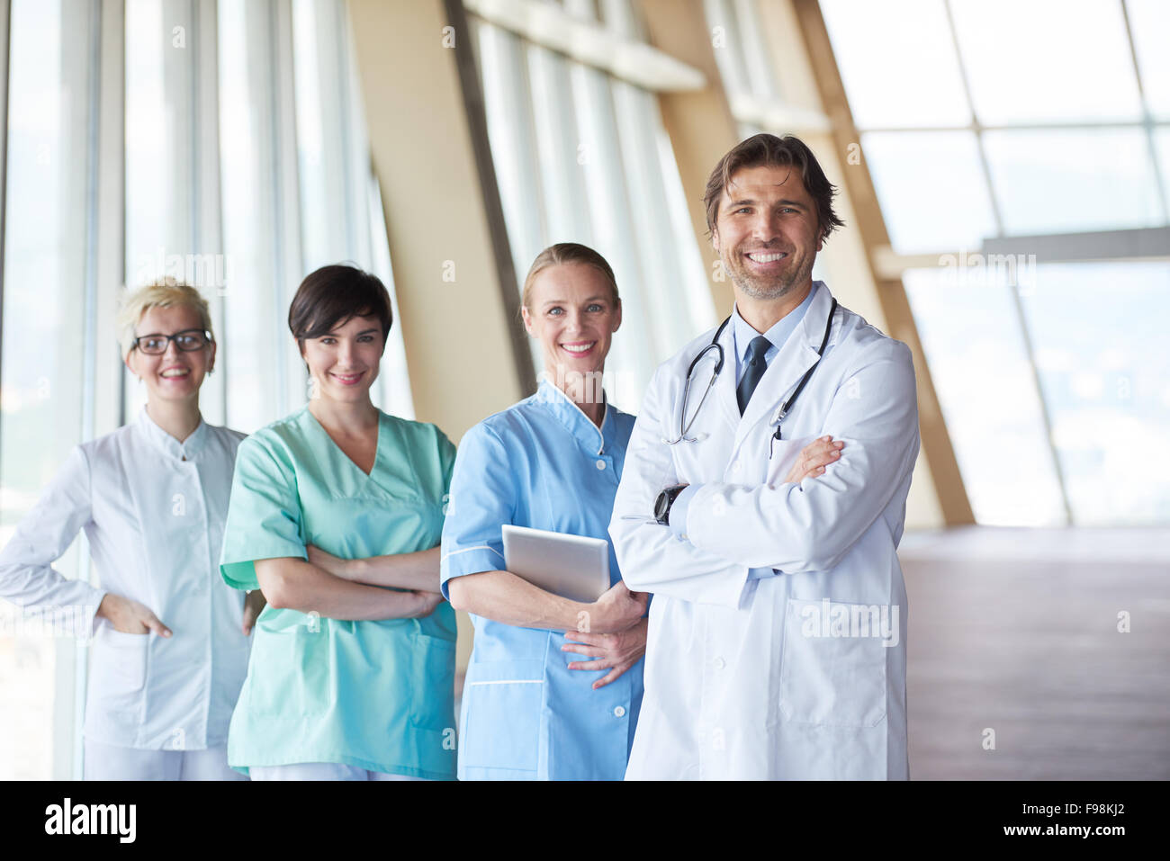 group of medical staff at hospital, doctors team standing together ...